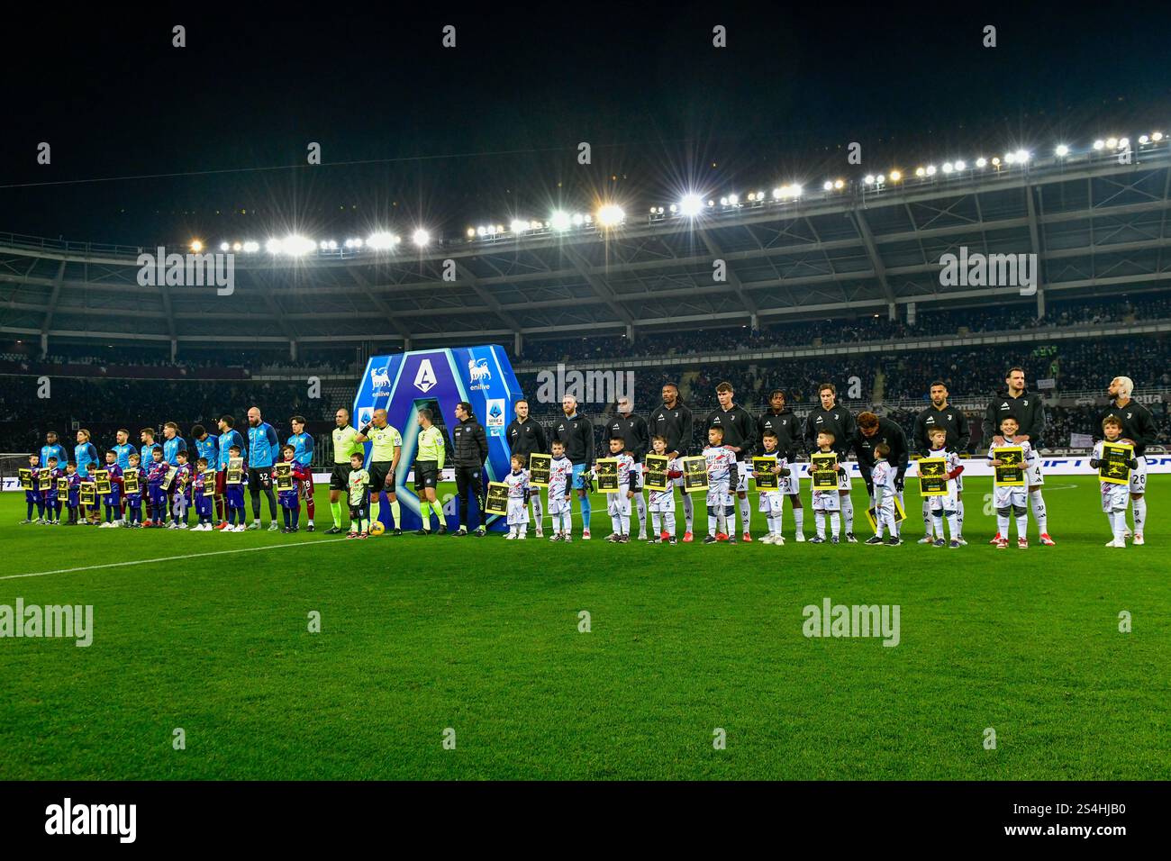 Turin, Italy. 11th Jan, 2025. The players from the two teams line up ...