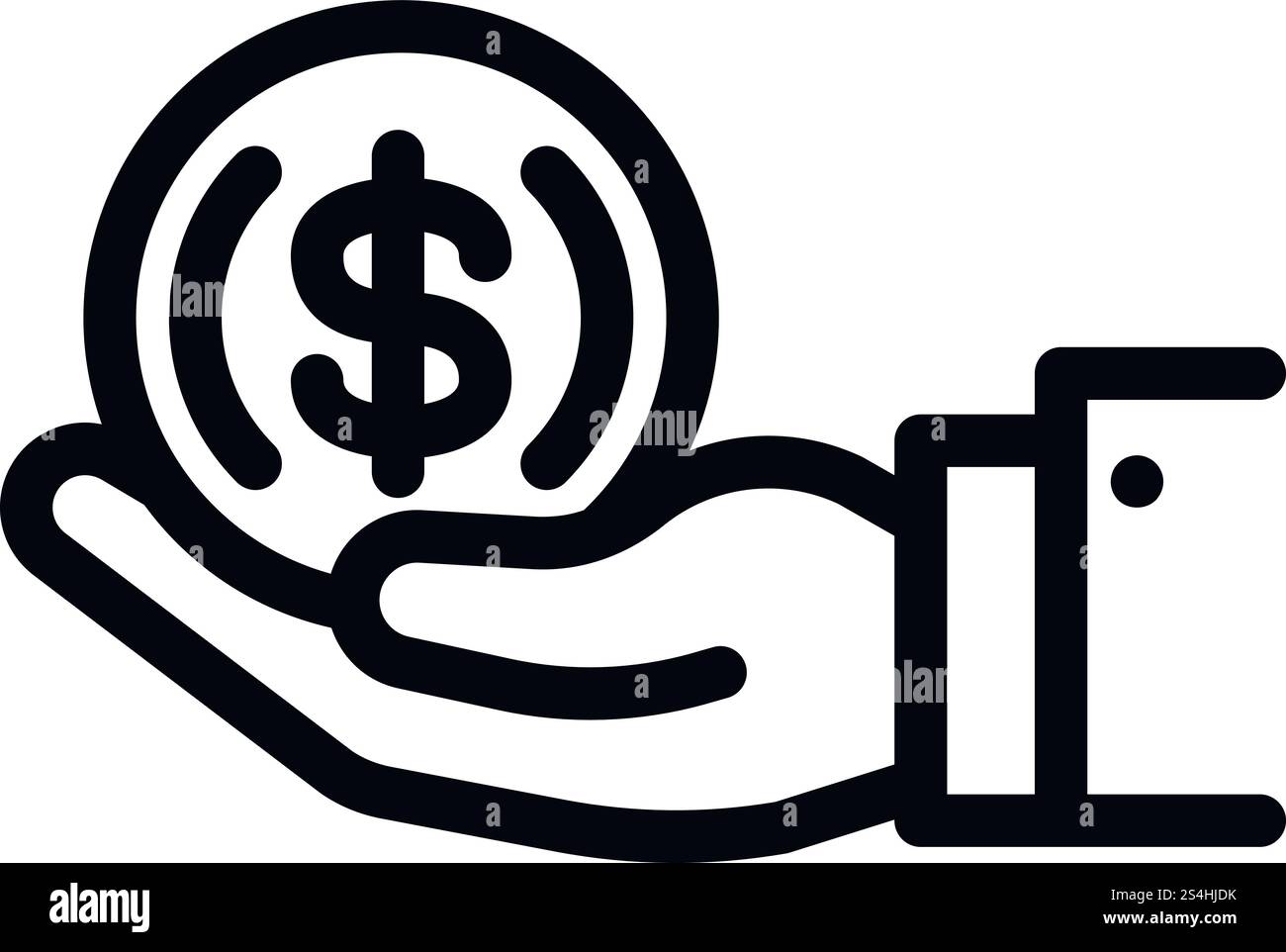 Coin in hand icon. Outline coin in hand vector icon for web design ...