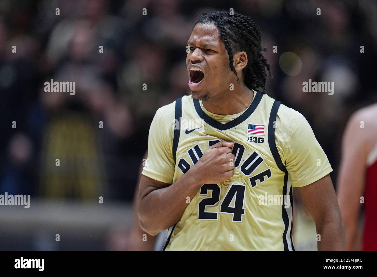 Purdue guard Gicarri Harris (24) celebrates after a defensive stop ...