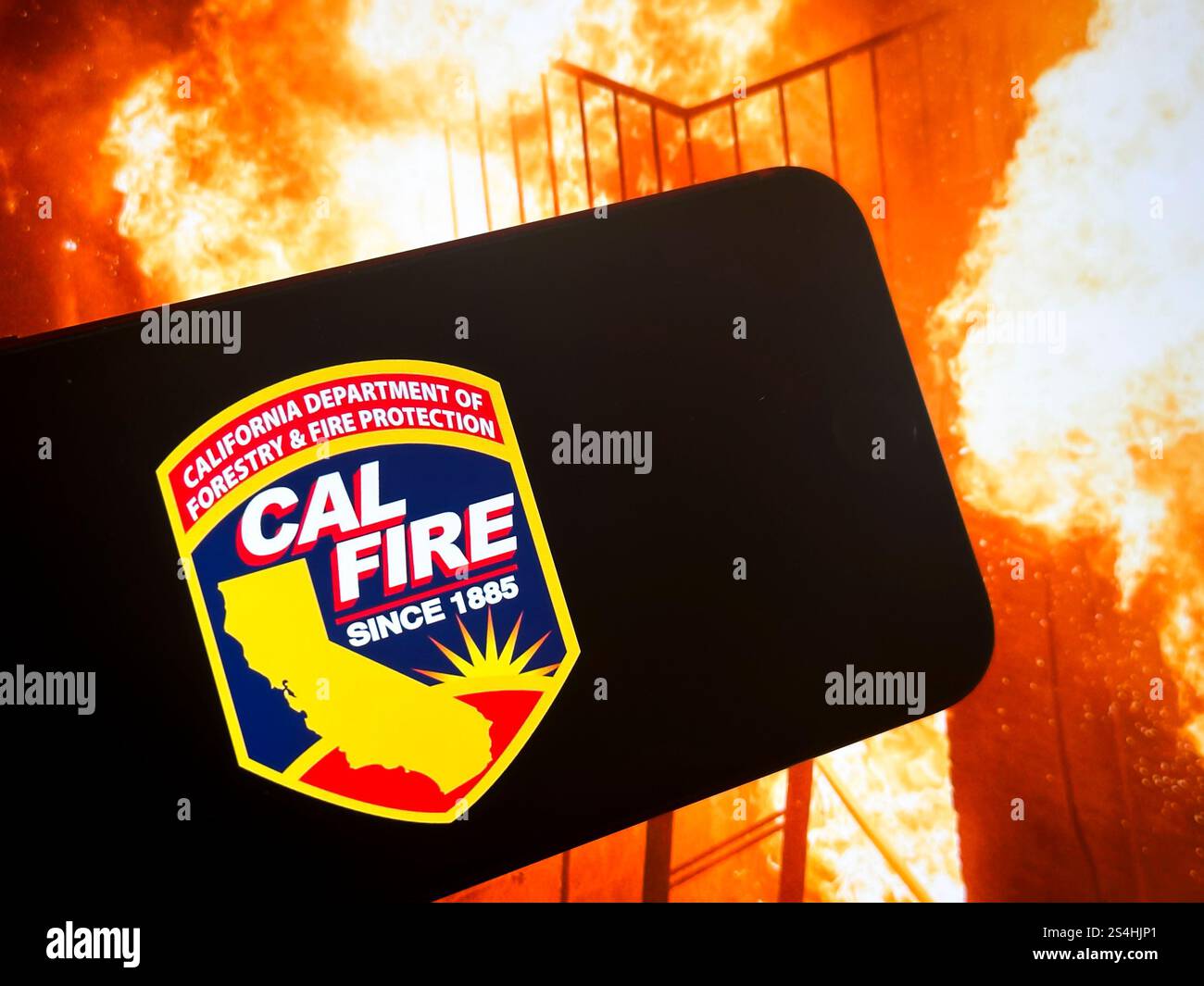 Los Angeles, California, USA. 12th Jan, 2025. The Cal Fire emblem, also ...