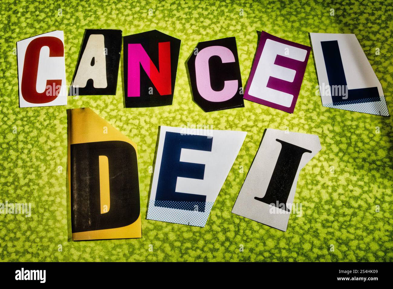 The Words "Cancel DEI" using cut-out paper letters in the ransom note ...