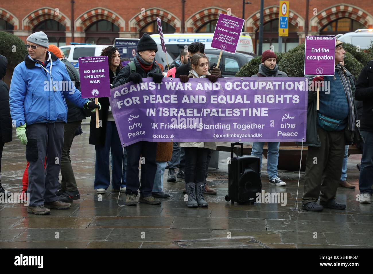 London, England. 12th January 2025. Friends of Standing Together hold a ...
