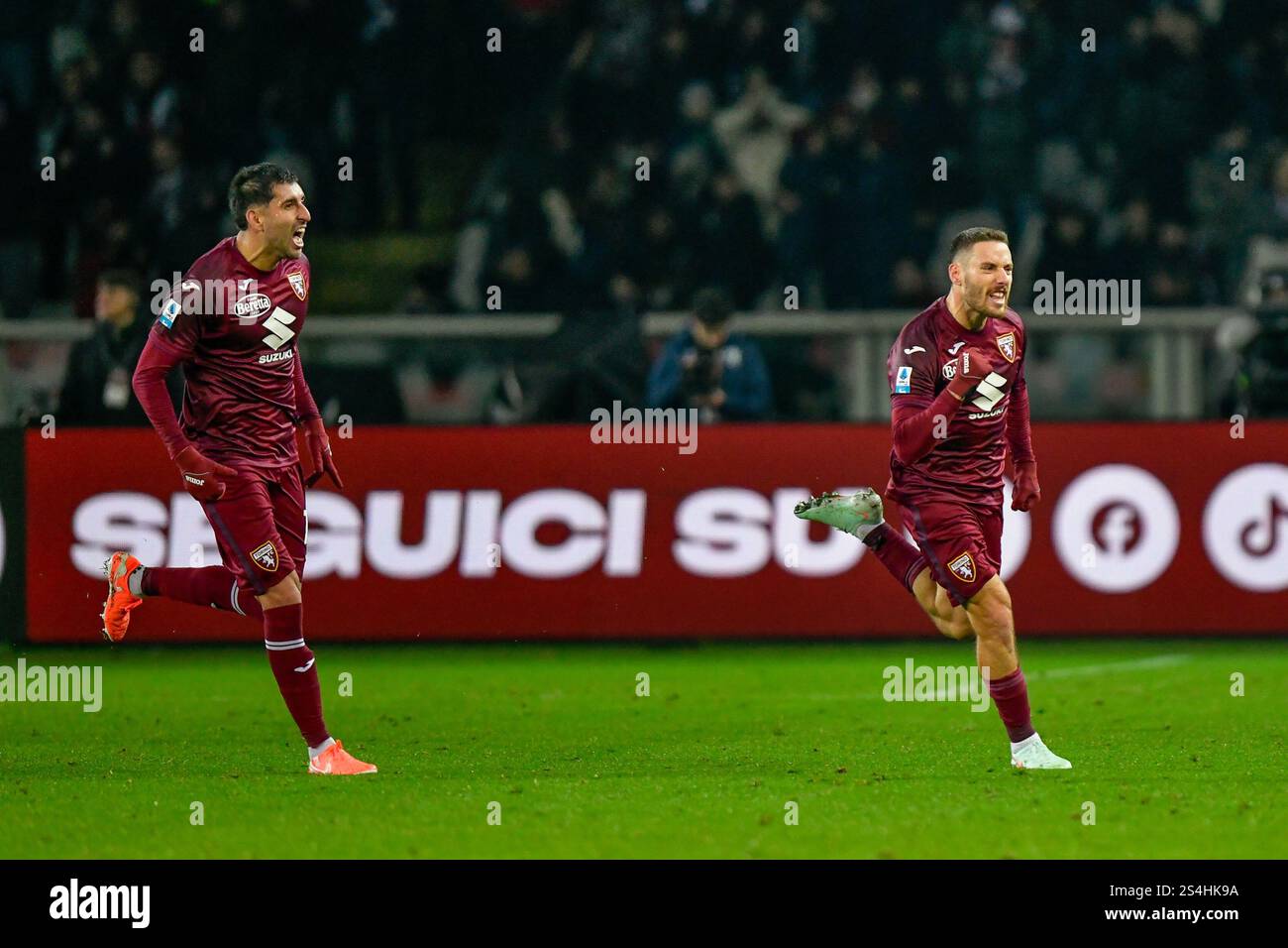 Turin, Italy. 11th Jan, 2025. Nikola Vlasic (10) of Torino equalises ...