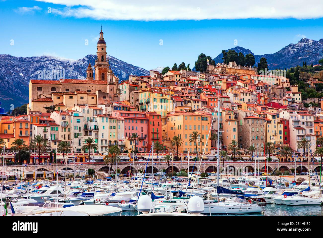Mentone -charming coastal town resort in French riviera. view of marine ...