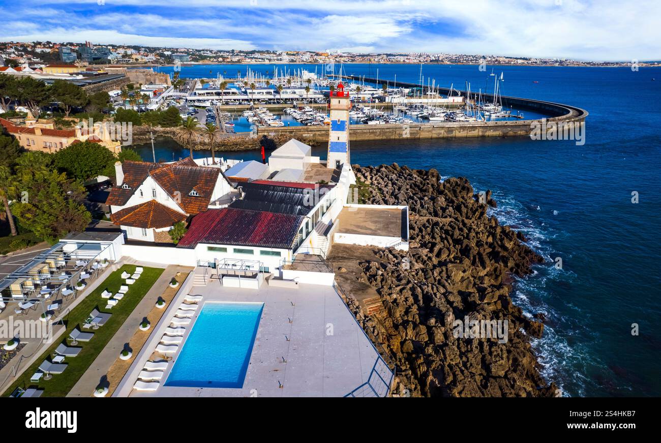 Portugal travel and landmarks. Cascais coastal town with scenic aerial ...