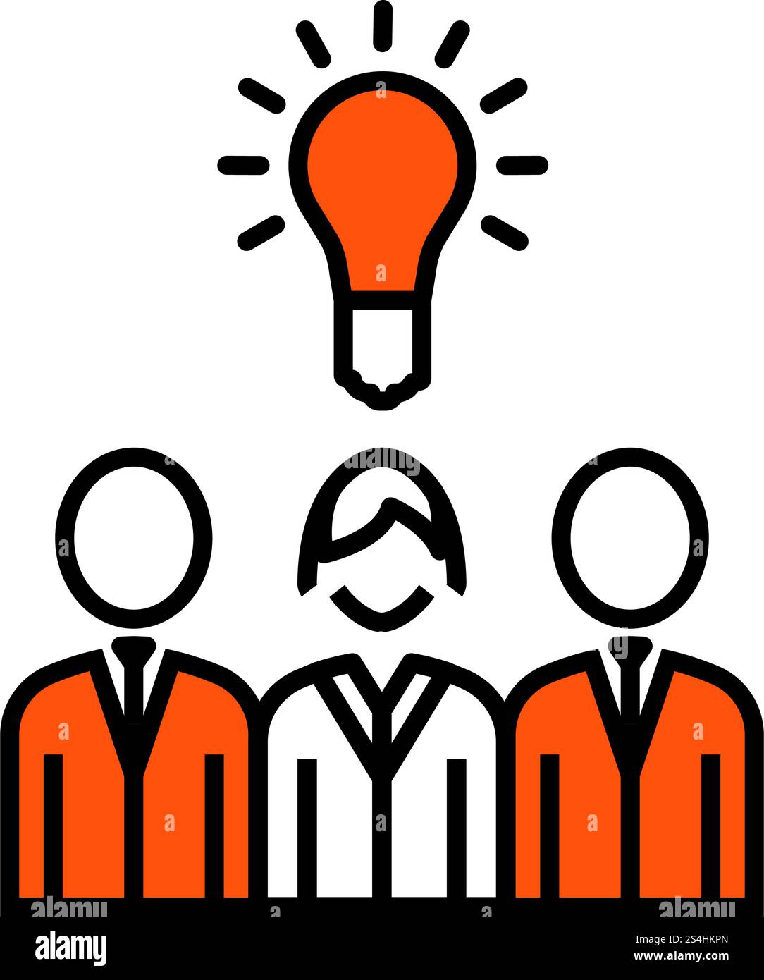 Corporate Team Finding New Idea With Woman Leader Icon. Thin Line With Orange Fill Design ...