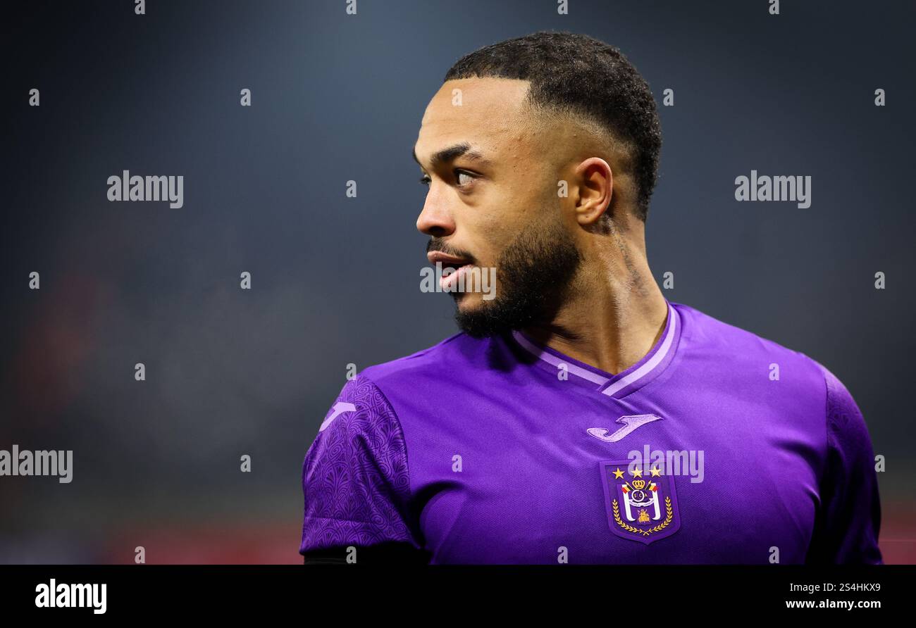 Brussels, Belgium. 12th Jan, 2025. Anderlecht's Killian Sardella pictured during a soccer game ...