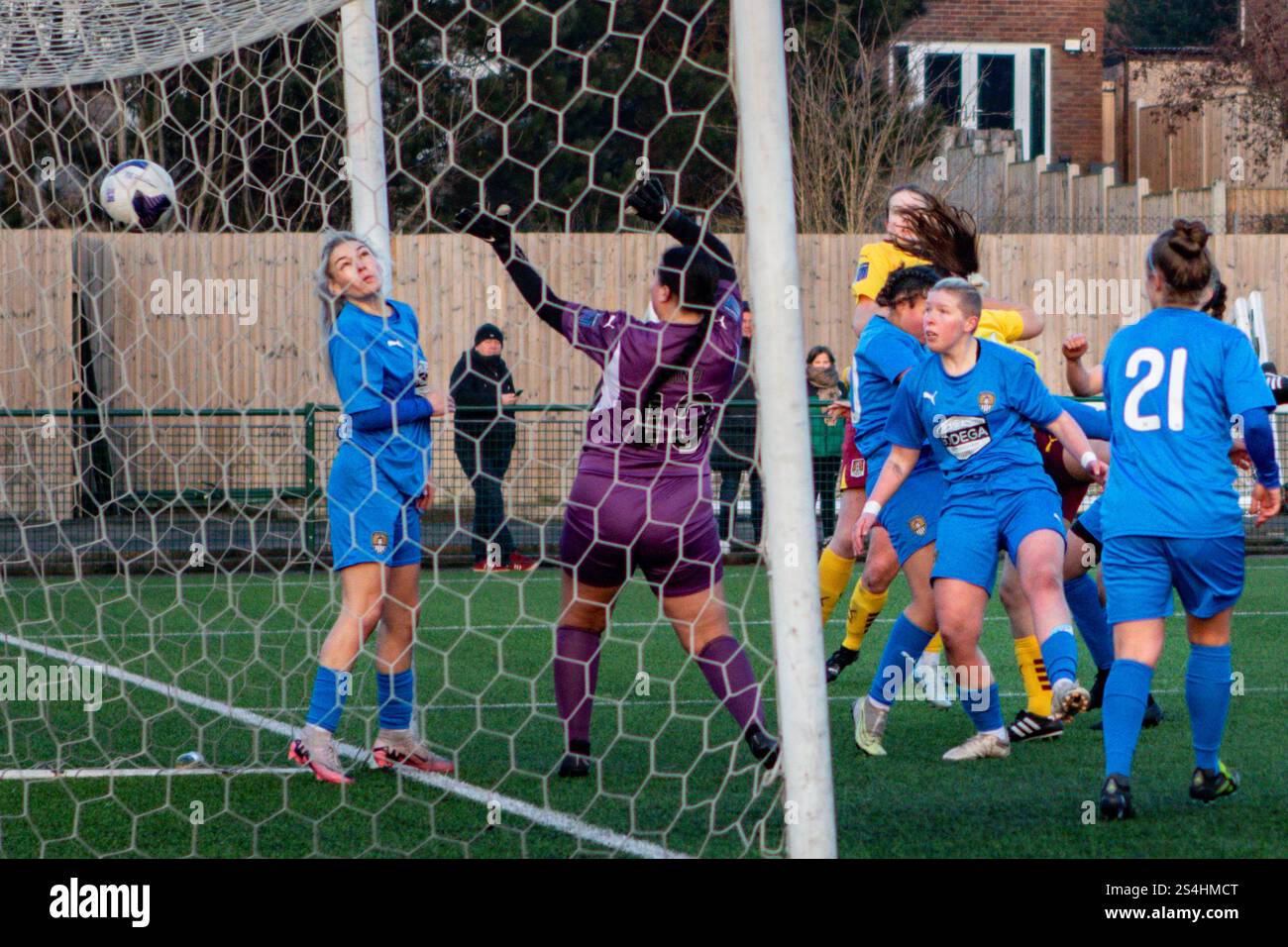 Eastwood, United Kingdom. 12th Jan, 2025. The ball flys into the goal ...