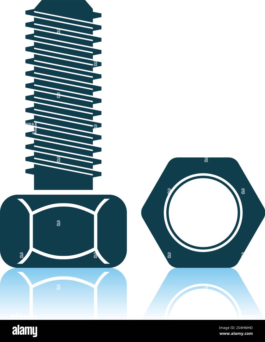 Icon Of Bolt And Nut. Shadow Reflection Design. Vector Illustration ...