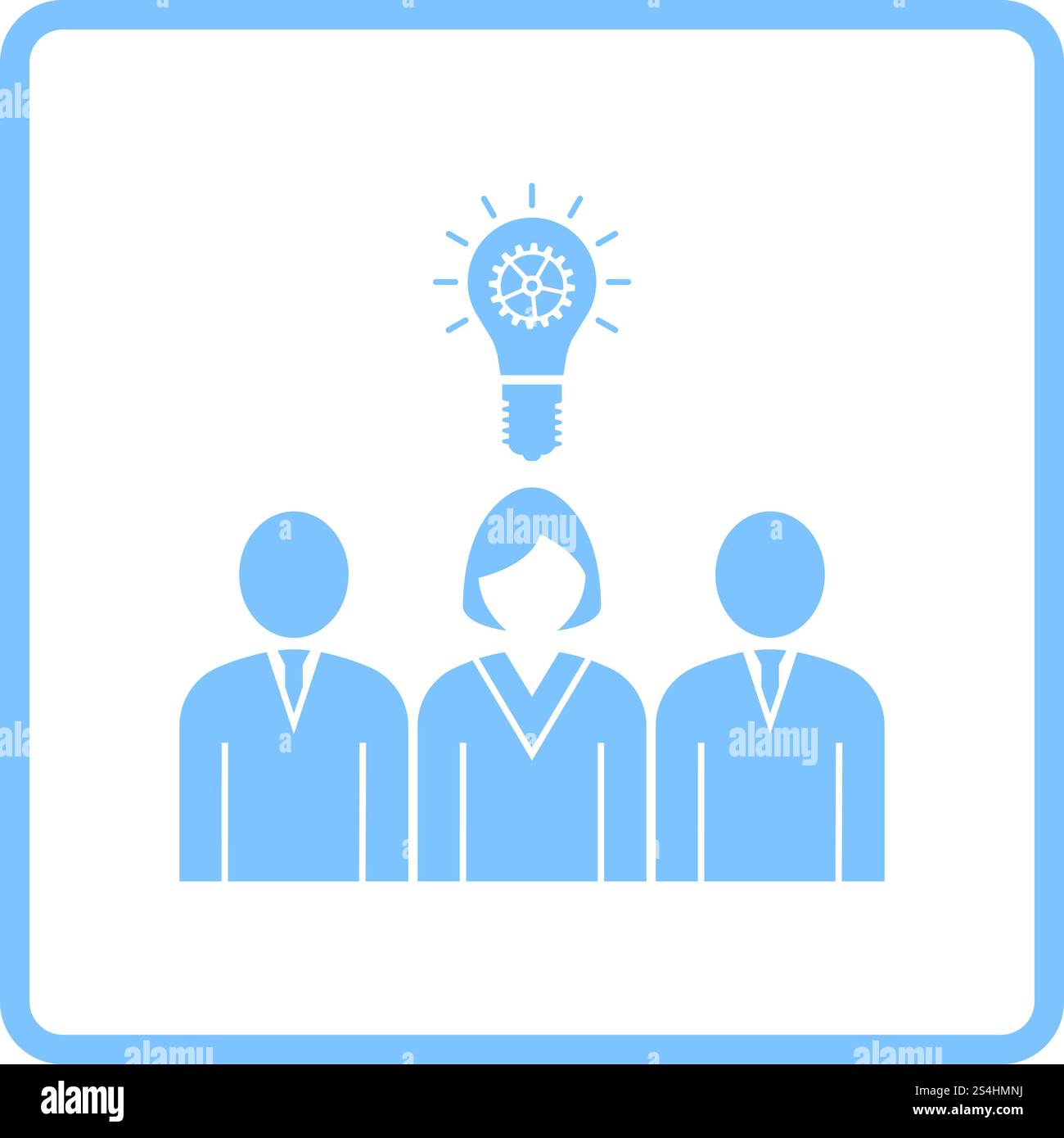 Corporate Team Finding New Idea With Woman Leader Icon. Blue Frame ...