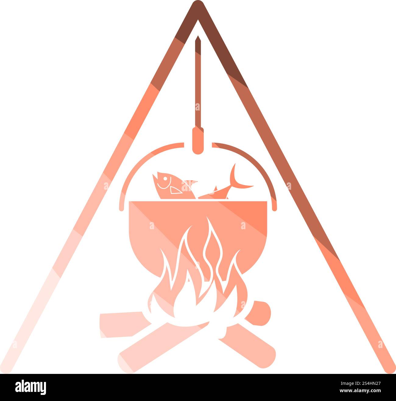 Icon Of Fire And Fishing Pot. Flat Color Ladder Design. Vector ...