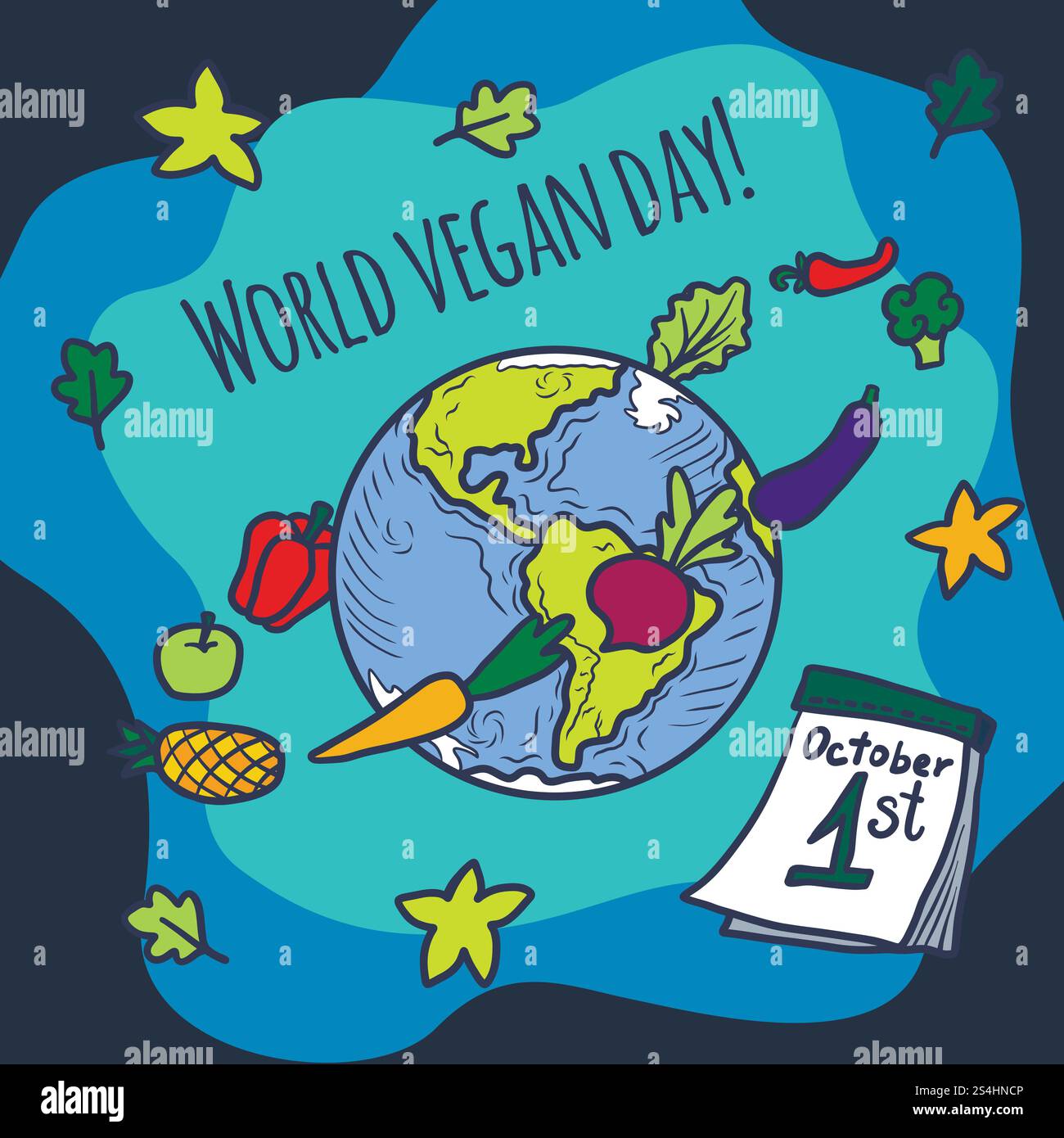 World vegan day concept background. Hand drawn illustration of world ...