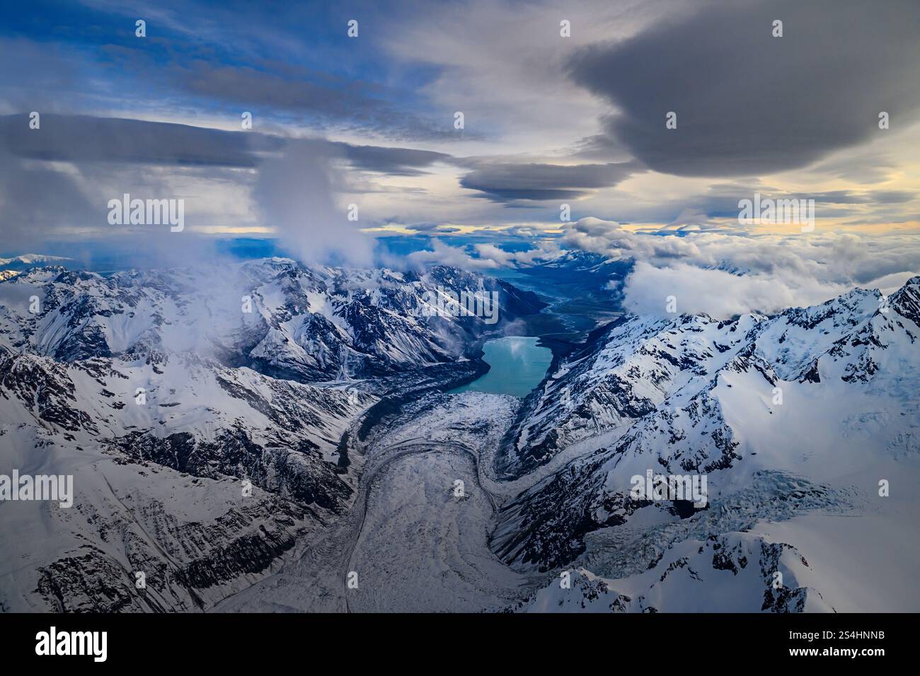 Aerial views of Aoraki/Mount Cook National Park via Helicopter Stock ...
