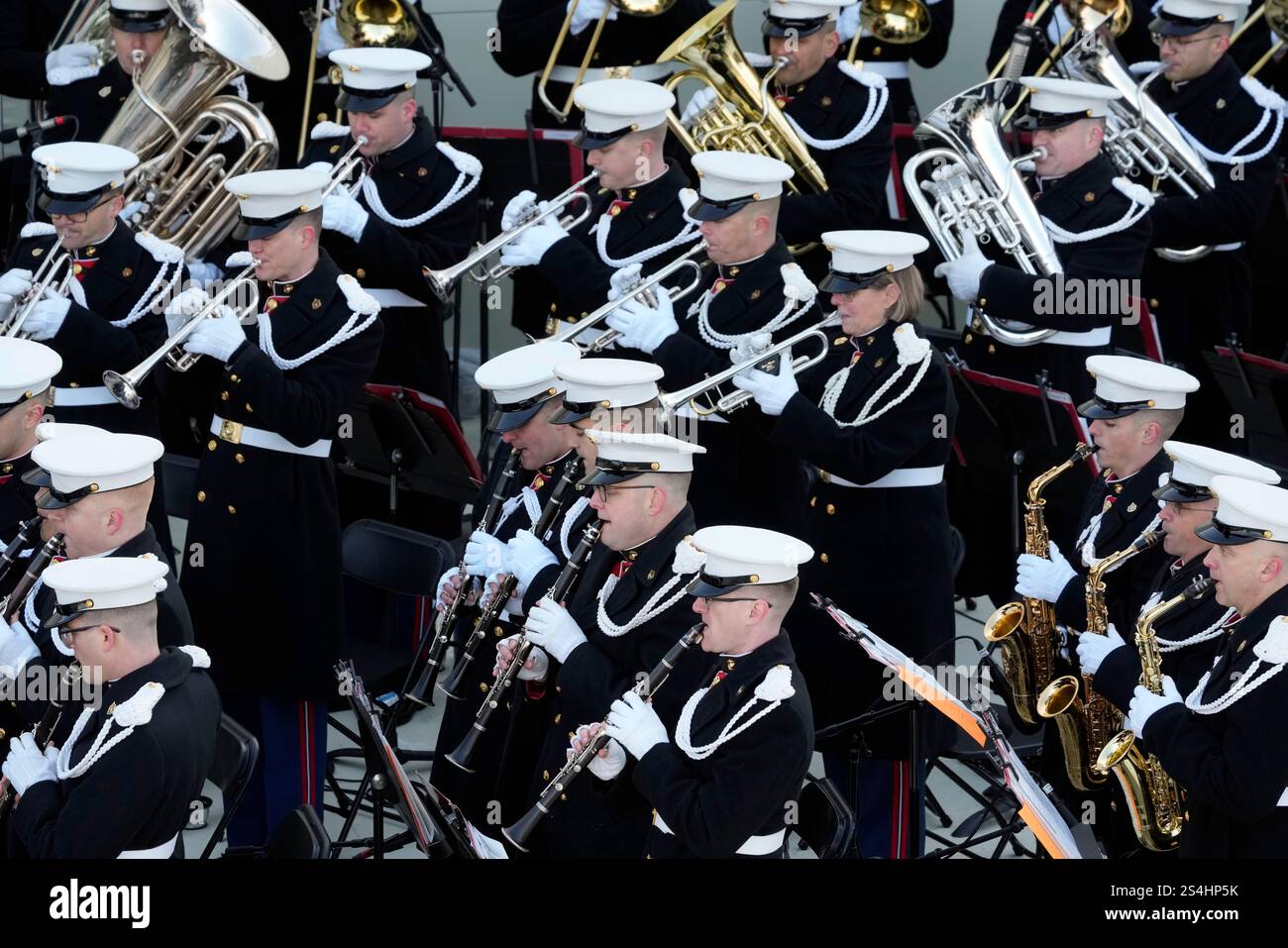 Members of the the U.S. Marine Band, "The President's Own," play during ...