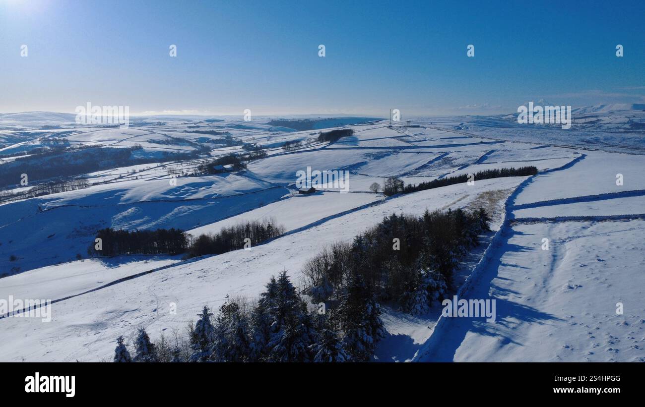 Snowy Winter Wonderland Over Elslack Moor and Pendle Hill, from Near ...
