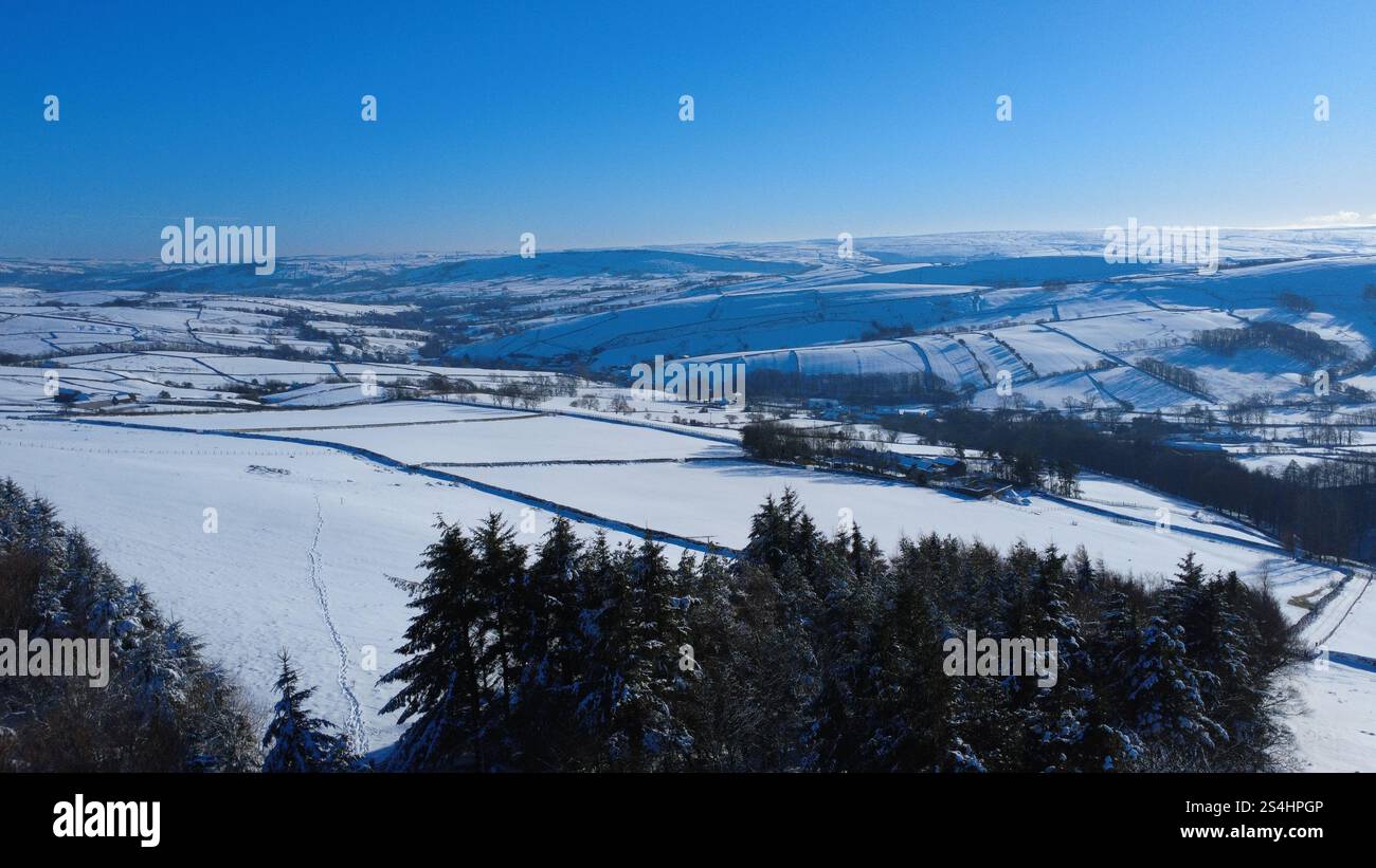 Snowy Winter Wonderland Over the village of Lothersdale, The Yorkshire ...