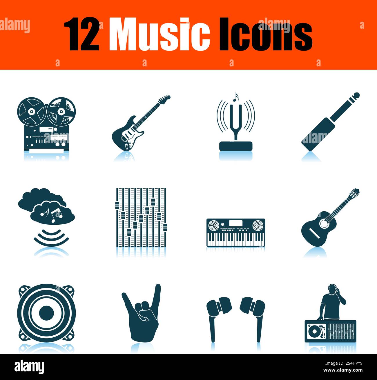 Set of Music Icons. Shadow Reflection Design. Vector Illustration Stock ...