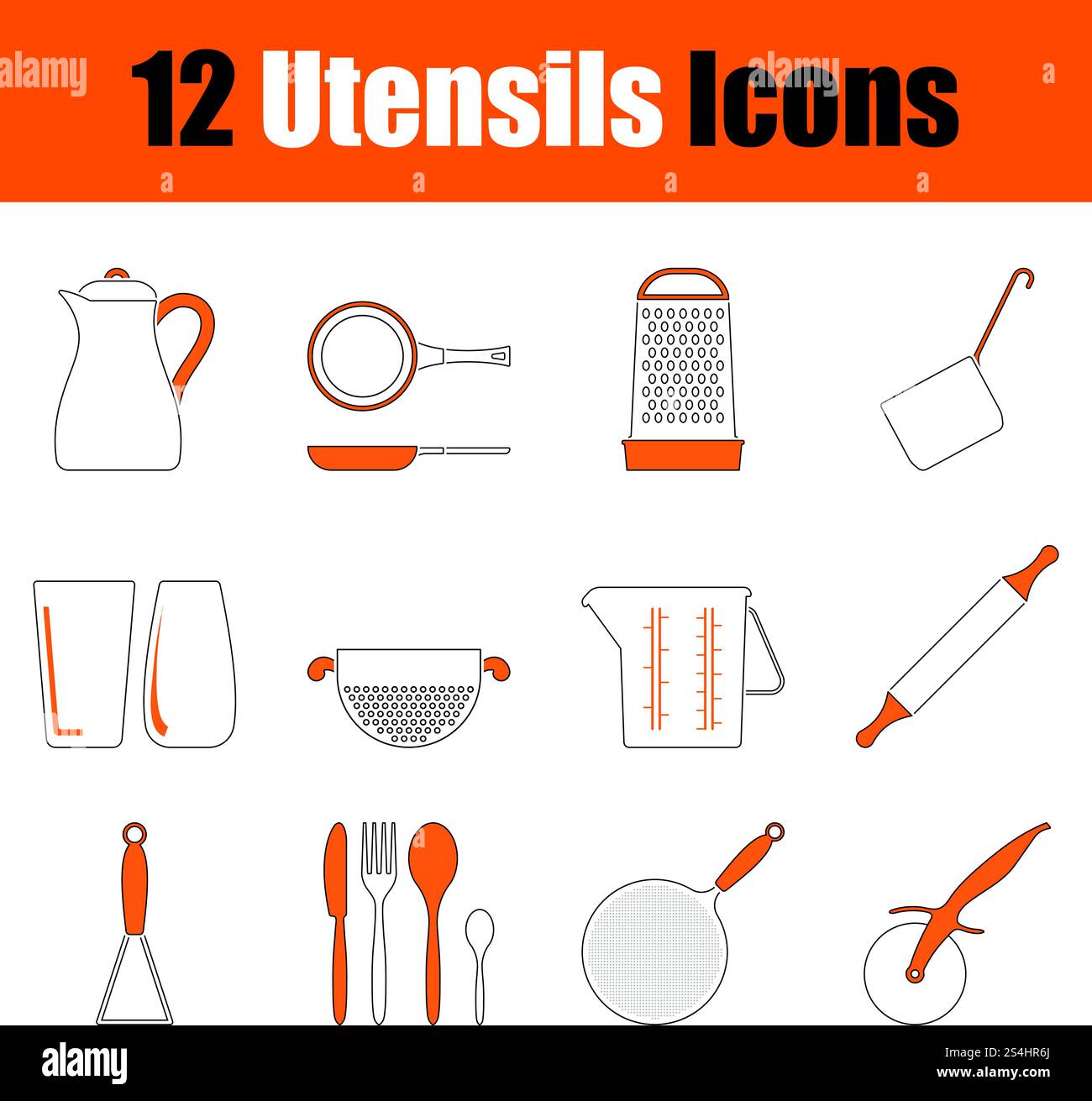 Set of Utensils Icons. Thin Line With Orange Design. Vector ...