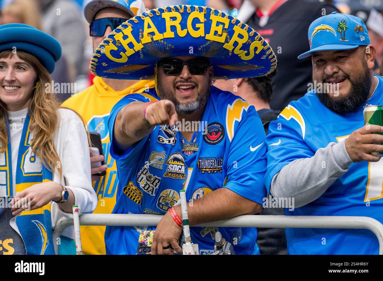 Houston, TX, USA. 11th Jan, 2025. Los Angeles Chargers fans during a playoff game between the ...