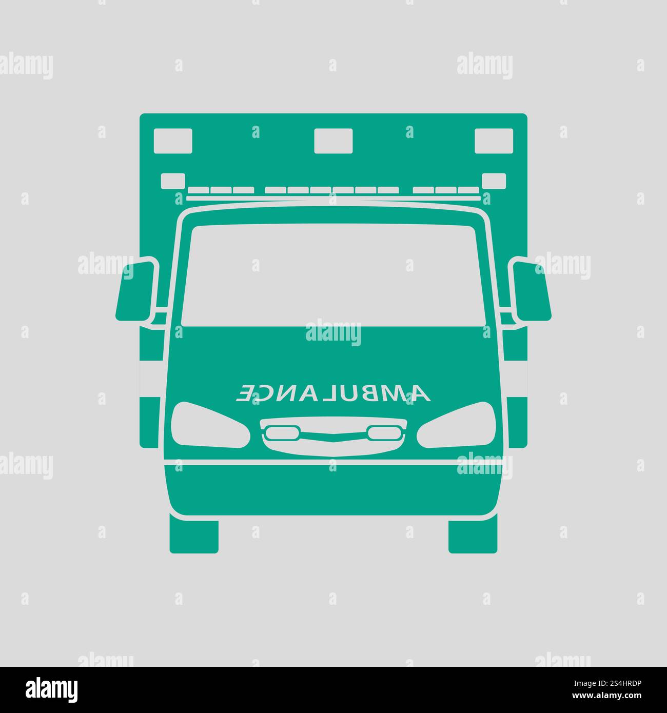 Ambulance Icon Front View. Green on Gray Background. Vector ...