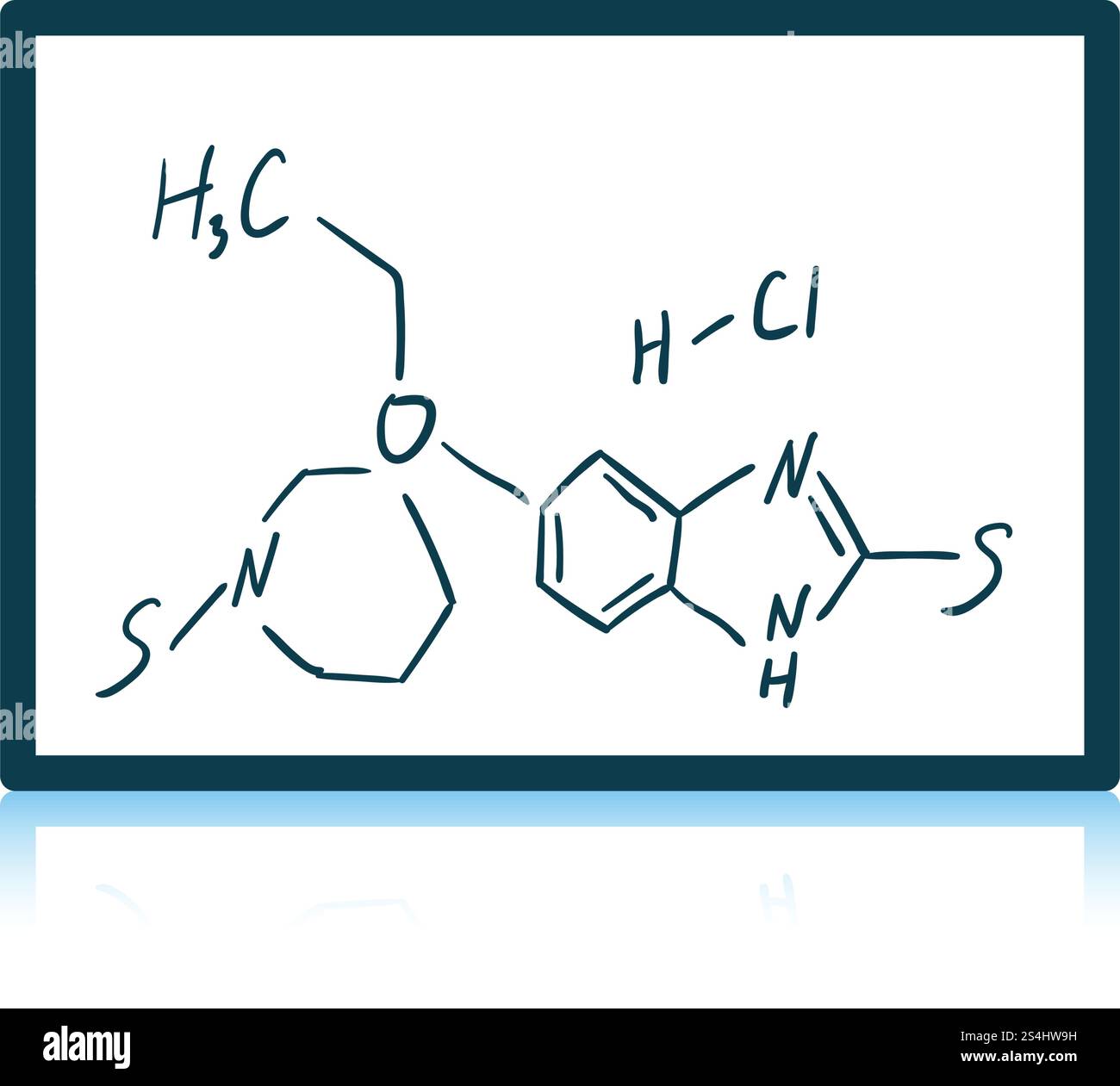 Icon of chemistry formula on classroom blackboard. Shadow reflection ...