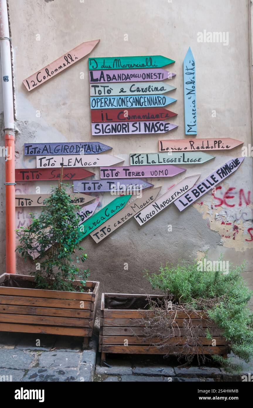 Street signs by the artist Salvatore Iodice on which are written the ...
