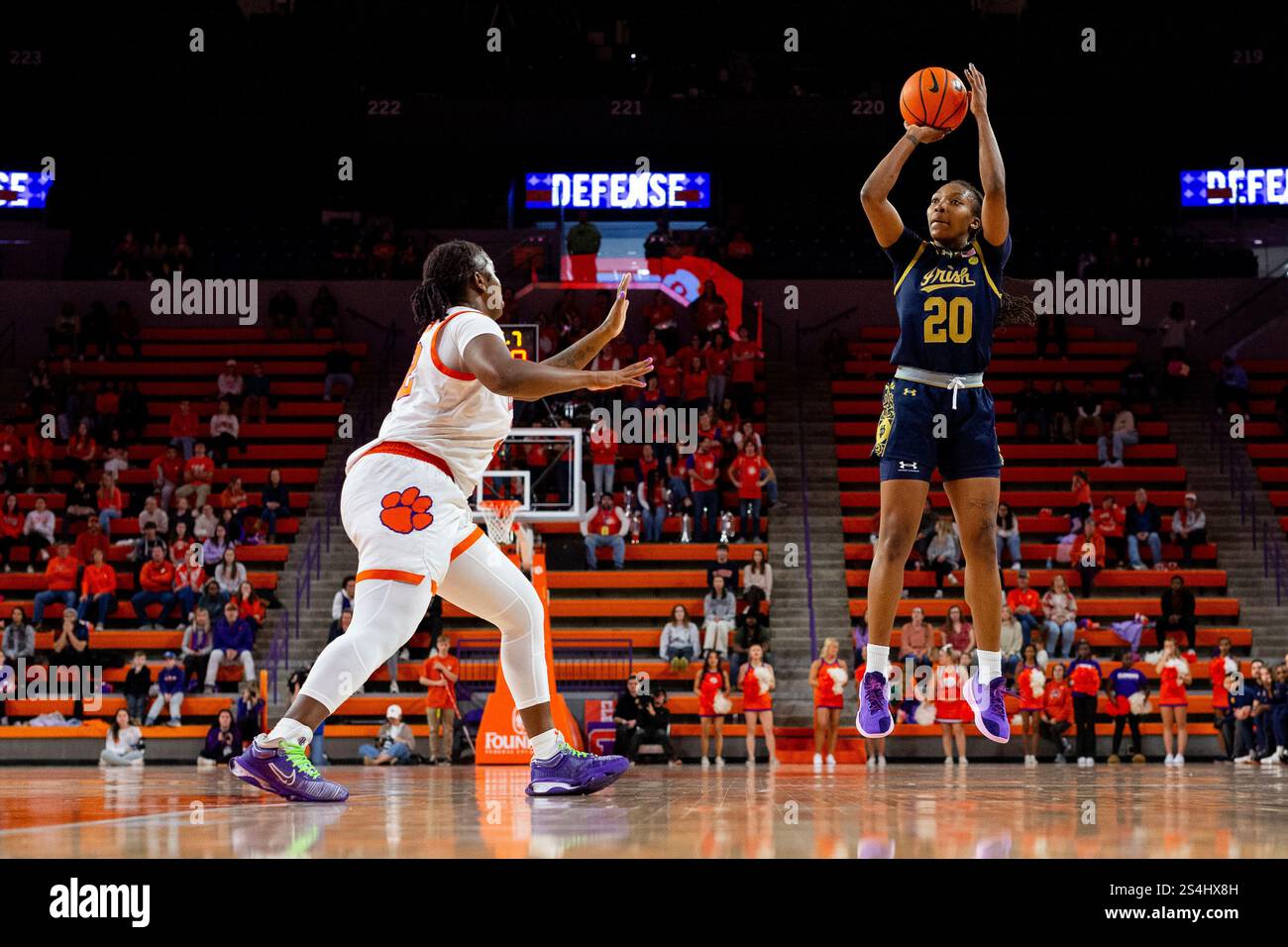 Notre Dame forward Liatu King (20) shoots against the Clemson during ...