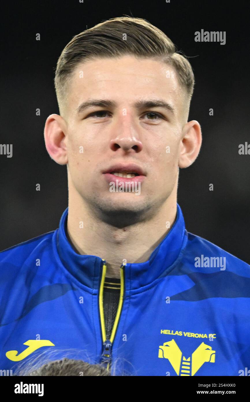 Naples, Italy. 12th Jan, 2025. Tomas Suslov of Hellas Verona look at ...