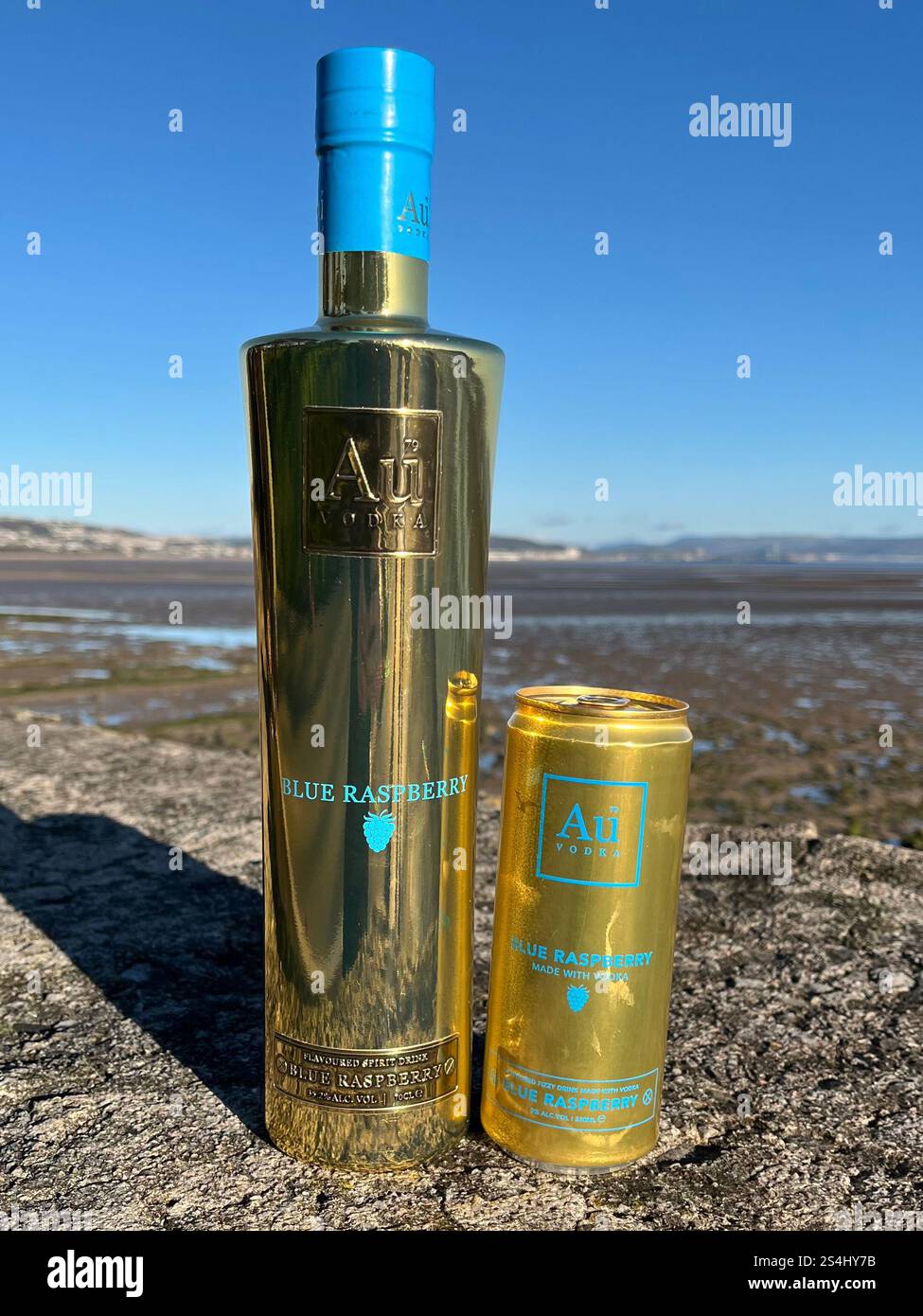 A 70cl Au Vodka Blue Raspberry Bottle and a 330ml Au Vodka Blue ...