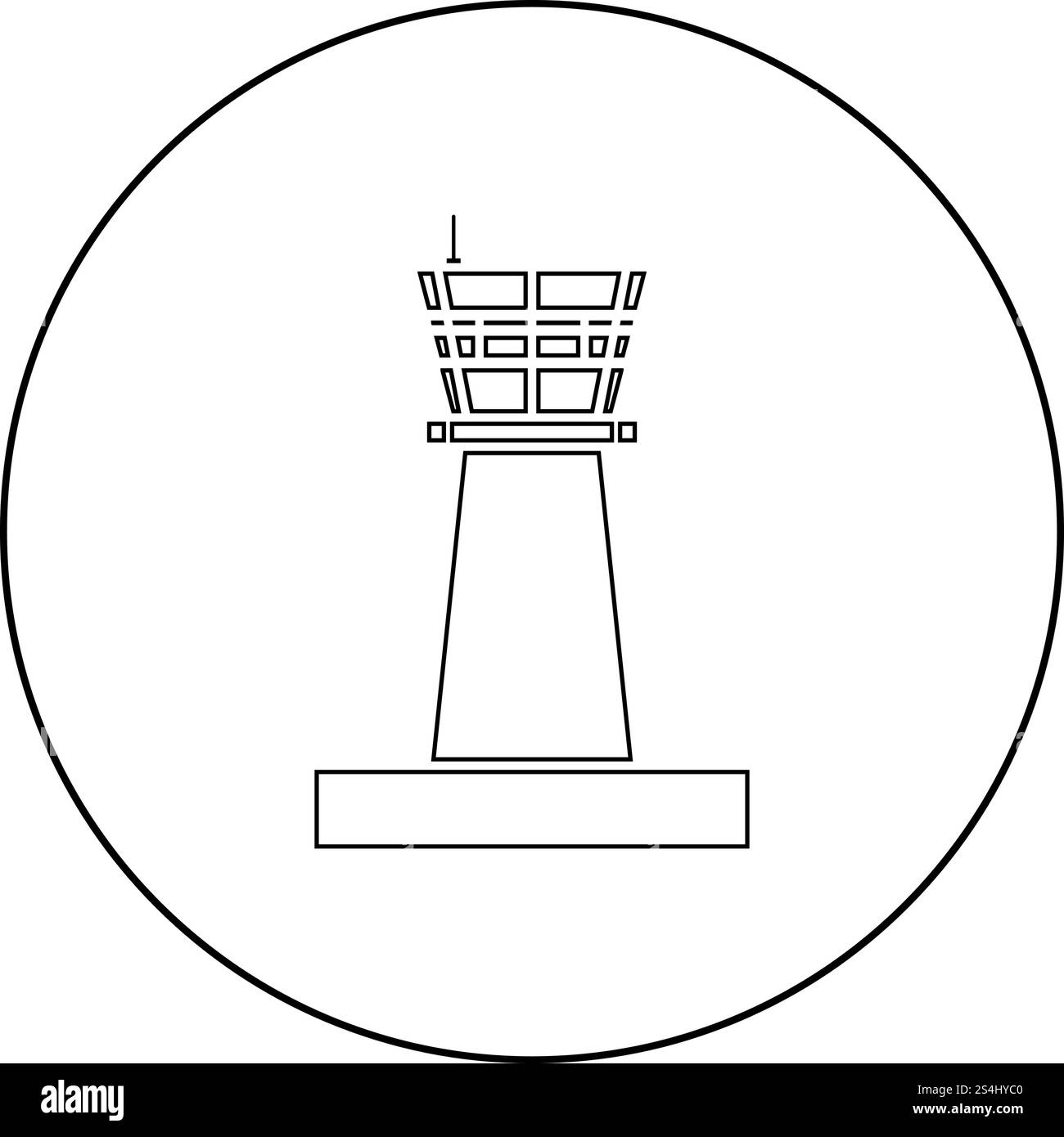 Airport control tower Control tower air traffic icon in circle round outline black color vector ...