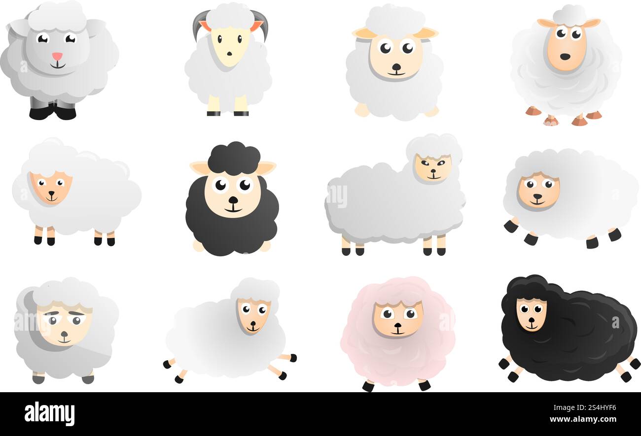 Sheep icon set. Cartoon set of sheep vector icons for web design. Sheep ...