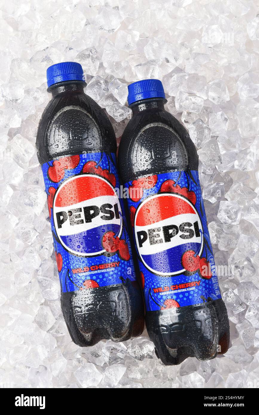 IRVINE, CALIFORNIA - 11 JAN 2025: Two bottles of Pepsi Wild Cherry soda ...