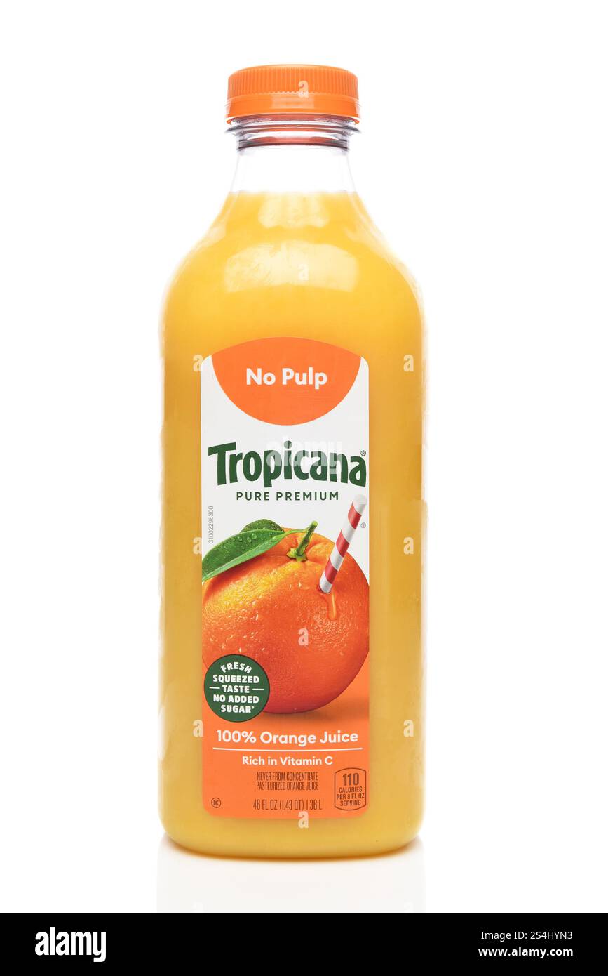 IRVINE, CALIFORNIA - 11 JAN 2025: A bottle of Tropicana Orange Juice No ...