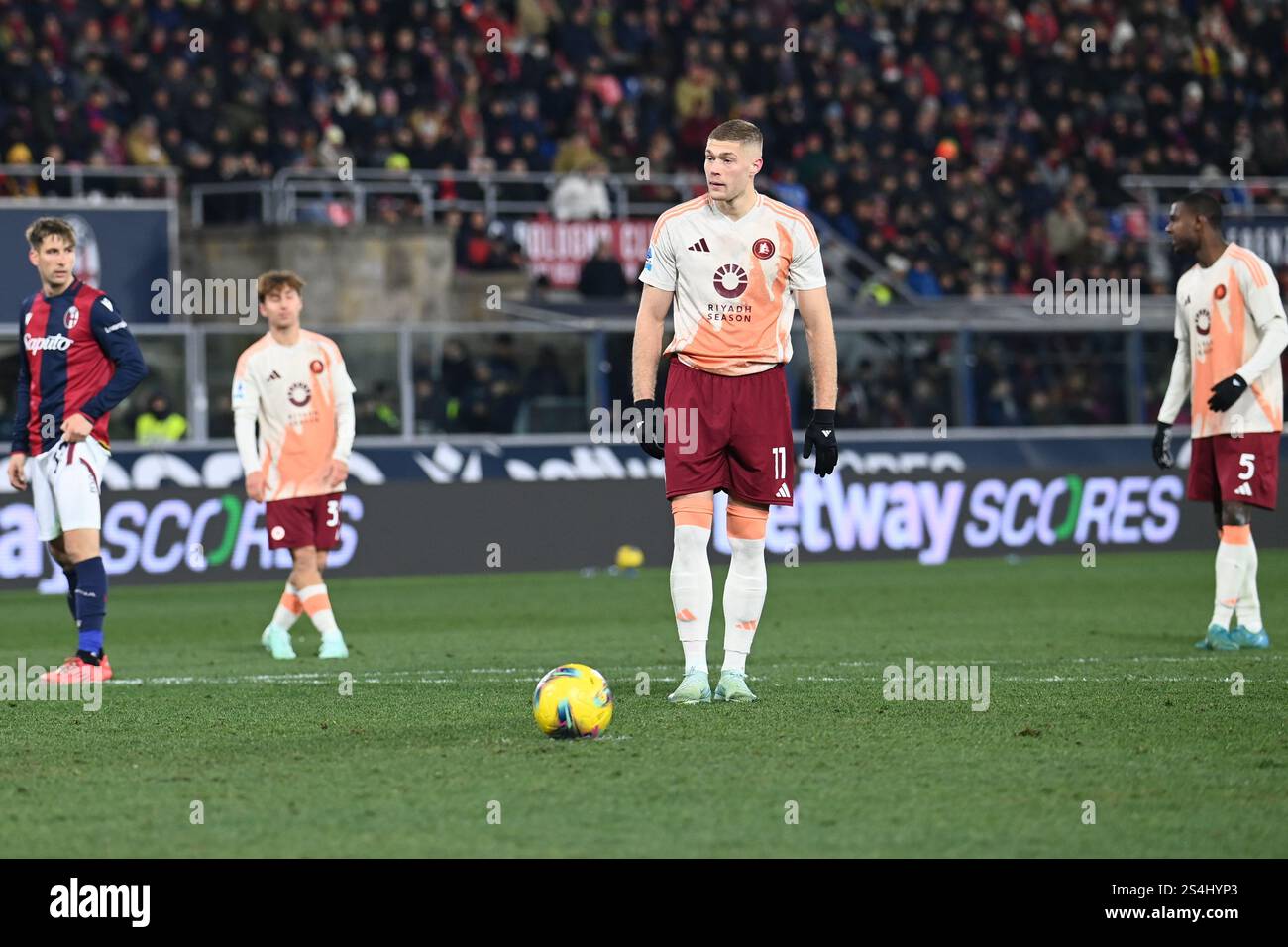 Bologna, Italy. 12th Jan, 2025. Artem Dovbyk (As Roma) penalty kick ...