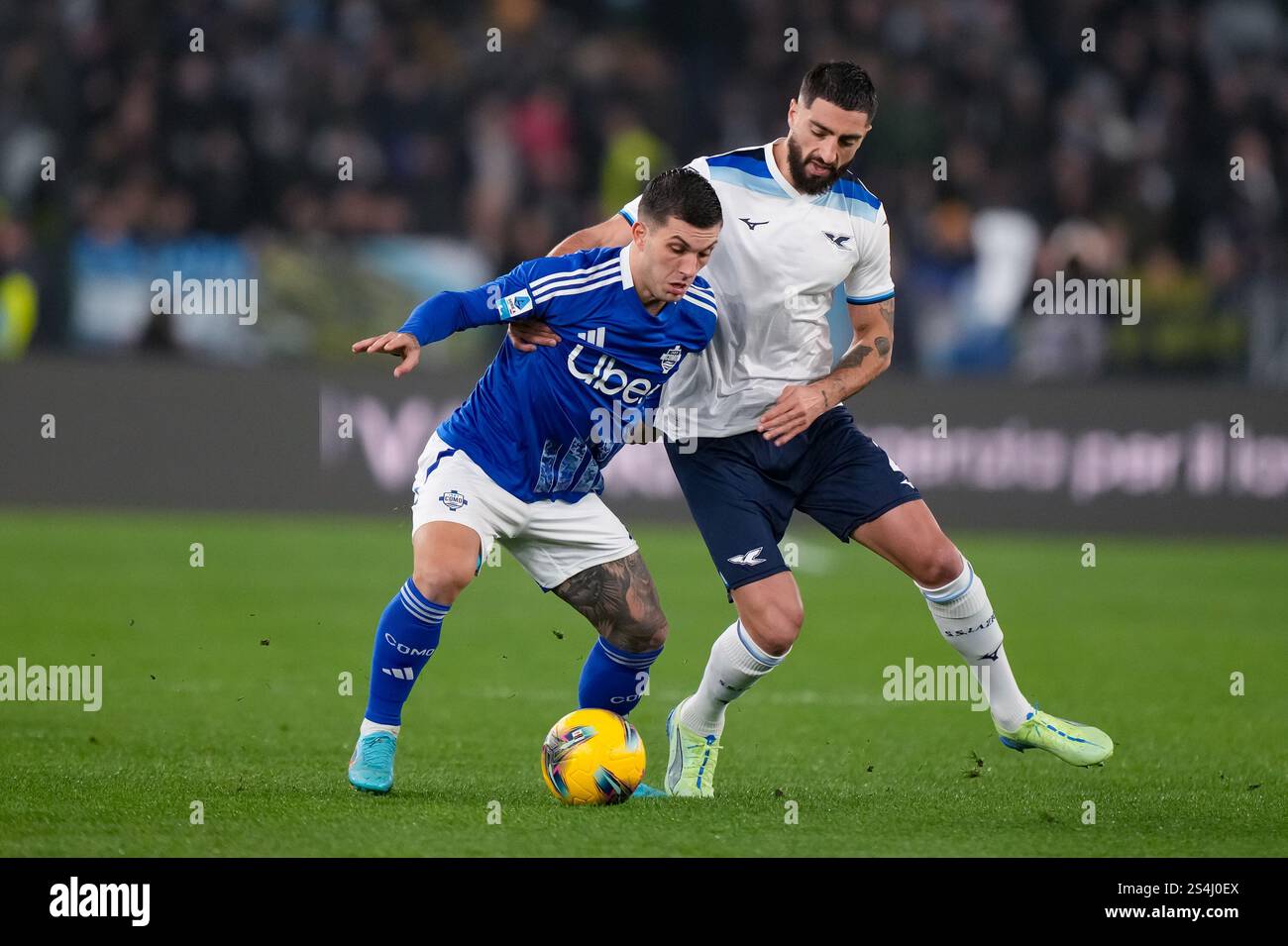 Rome, Italy. 10th Jan, 2025. Gabriel Strefezza of Como 1907 and Samuel Gigot of SS Lazio compete ...