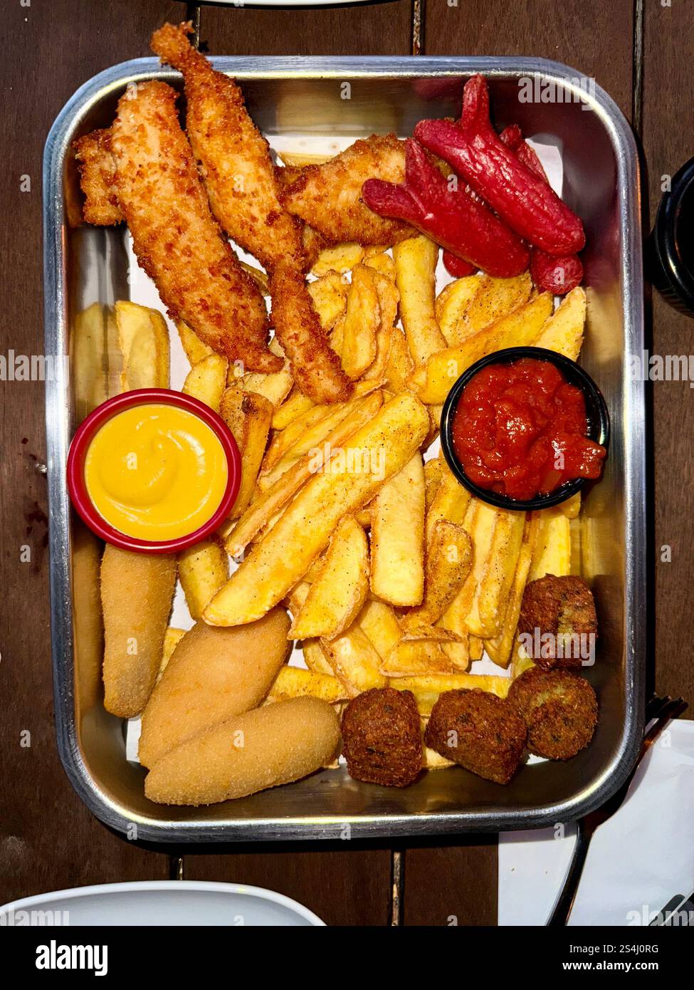 assorted beer snacks, chicken nuggets, french fries, shrimps temputa ...