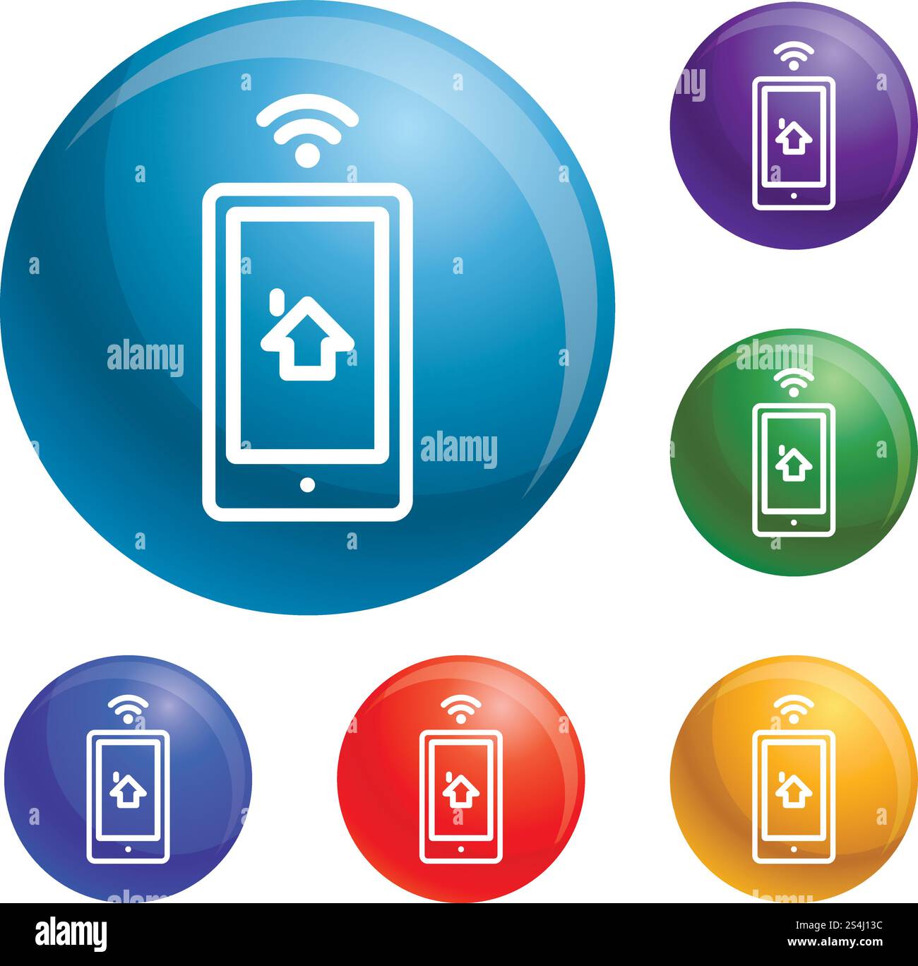 Smartphone house control icons set vector 6 color isolated on white ...