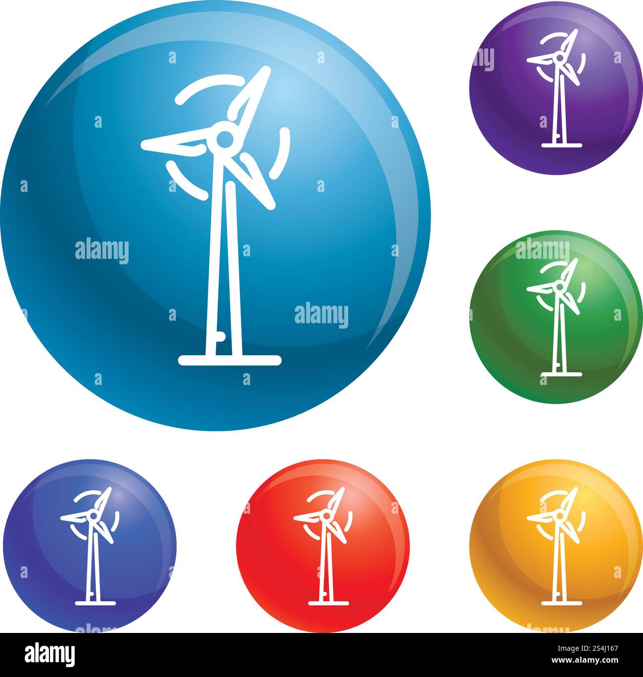 Wind turbine icons set vector 6 color isolated on white background ...