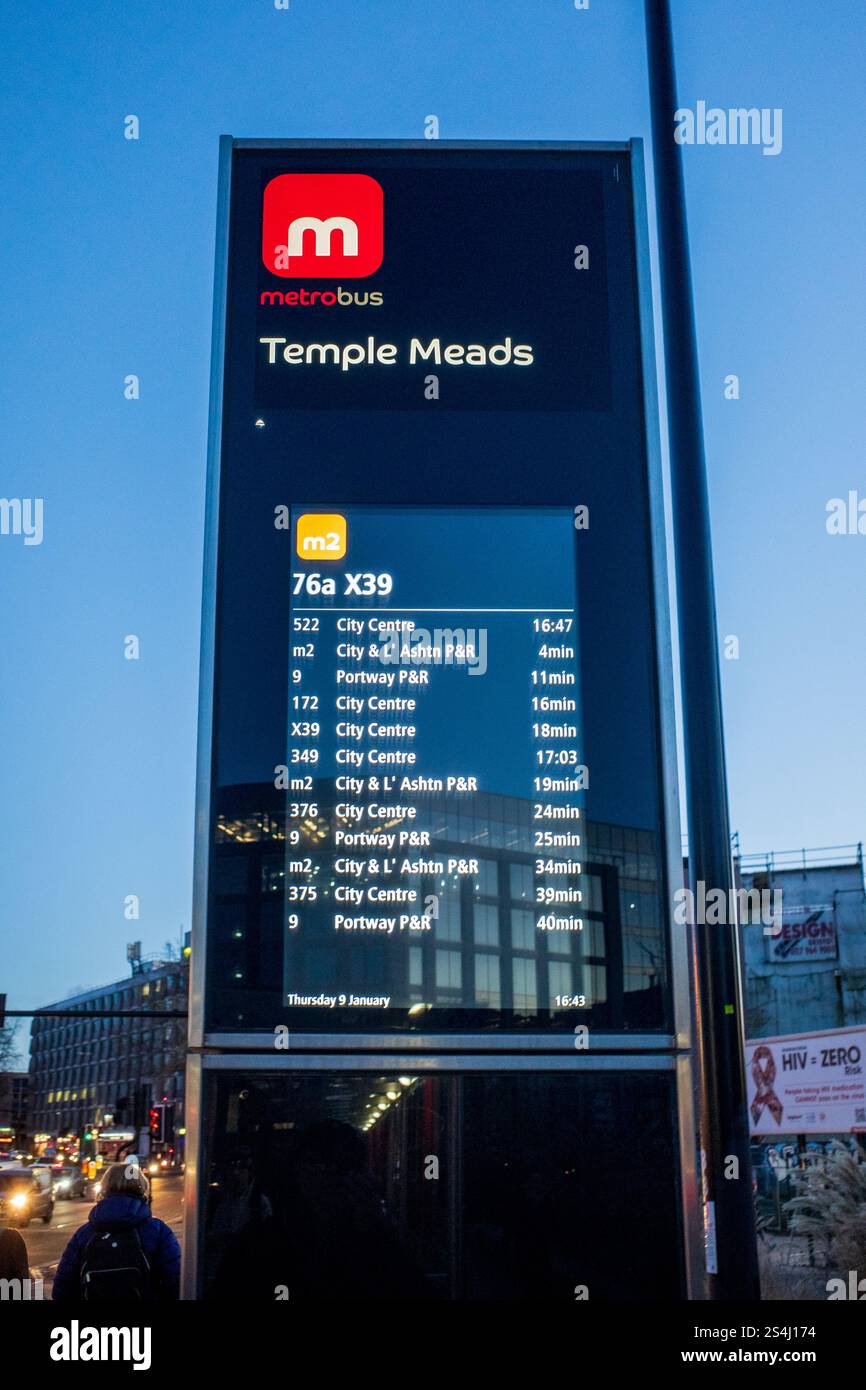 Bristol MetroBus electronic timetable at Bristol Temple Meads Station ...