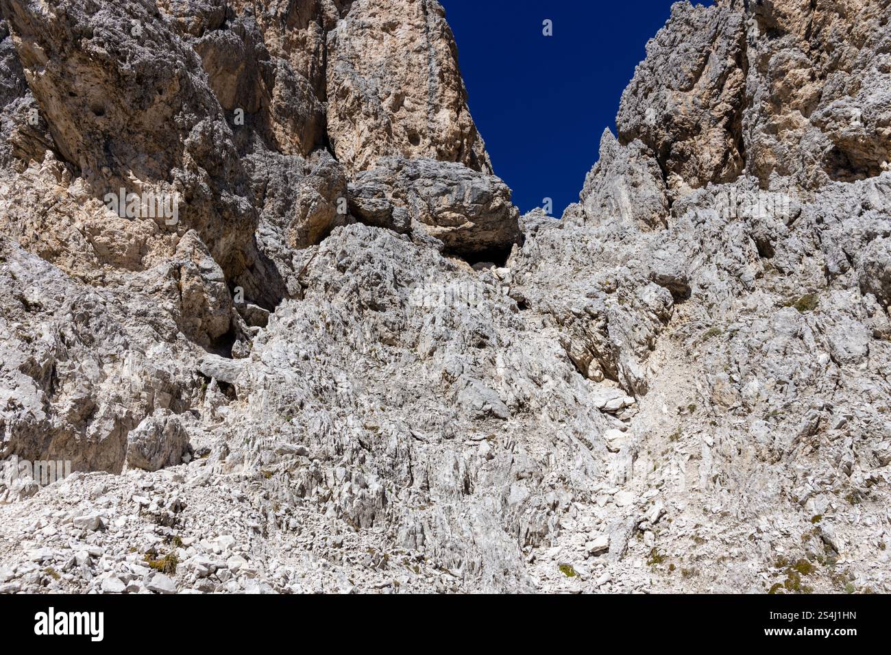 Via ferrata in the Dolomites. Equipped with bridge and steel cable ...