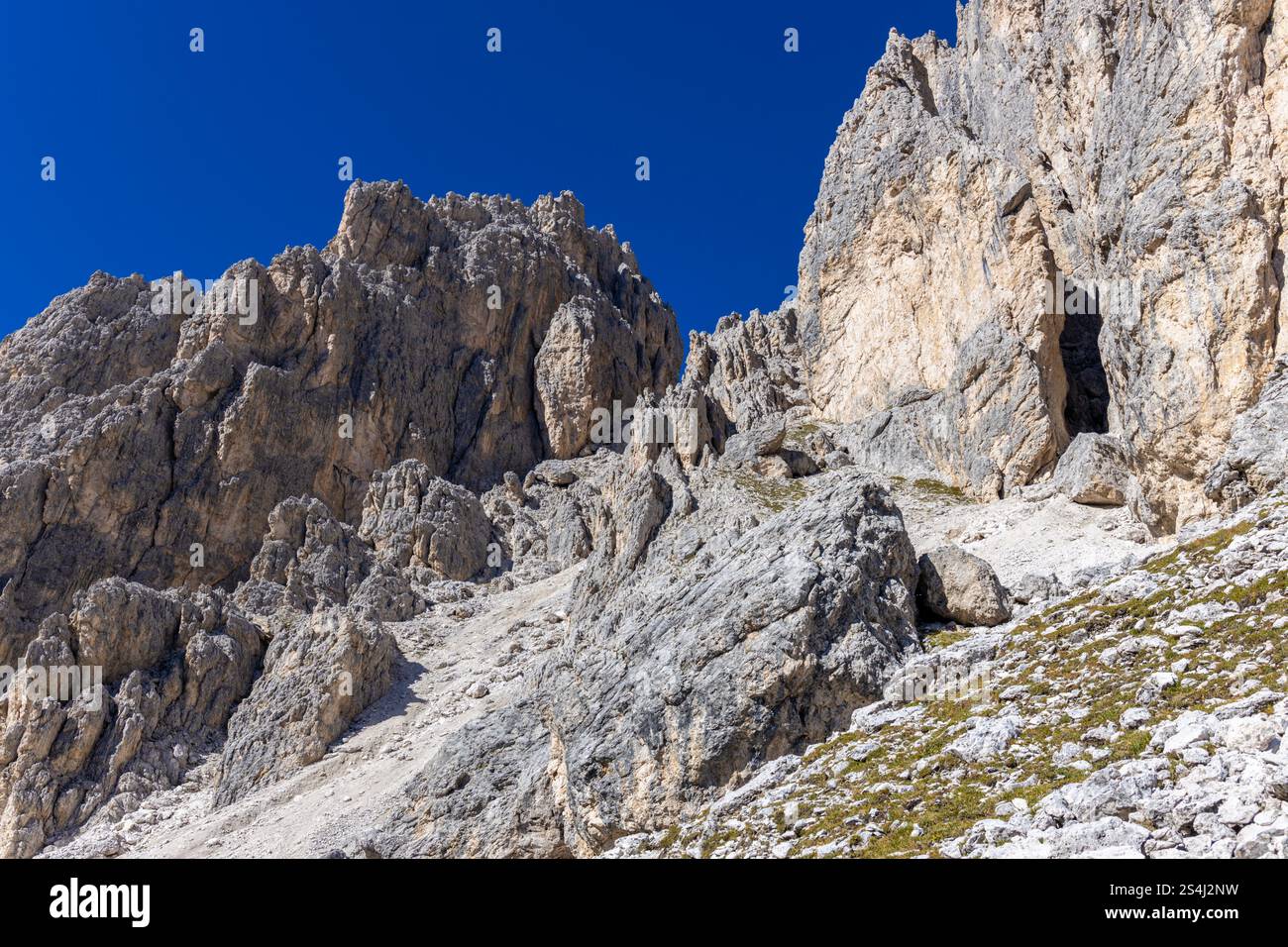 Via ferrata in the Dolomites. Equipped with bridge and steel cable ...
