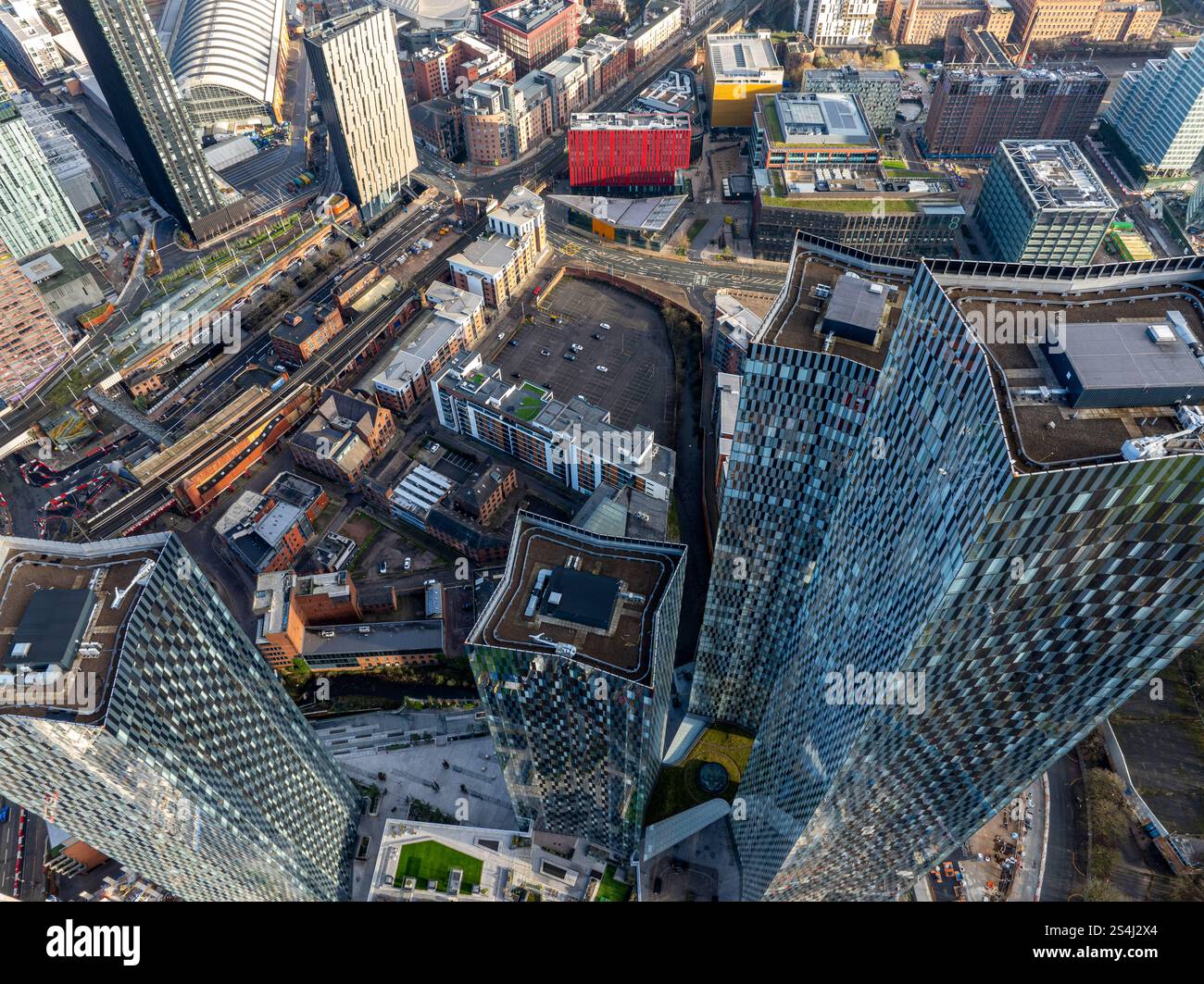 Aerial image of Skyscrapers at Deansgate Square in Manchester UK Stock ...