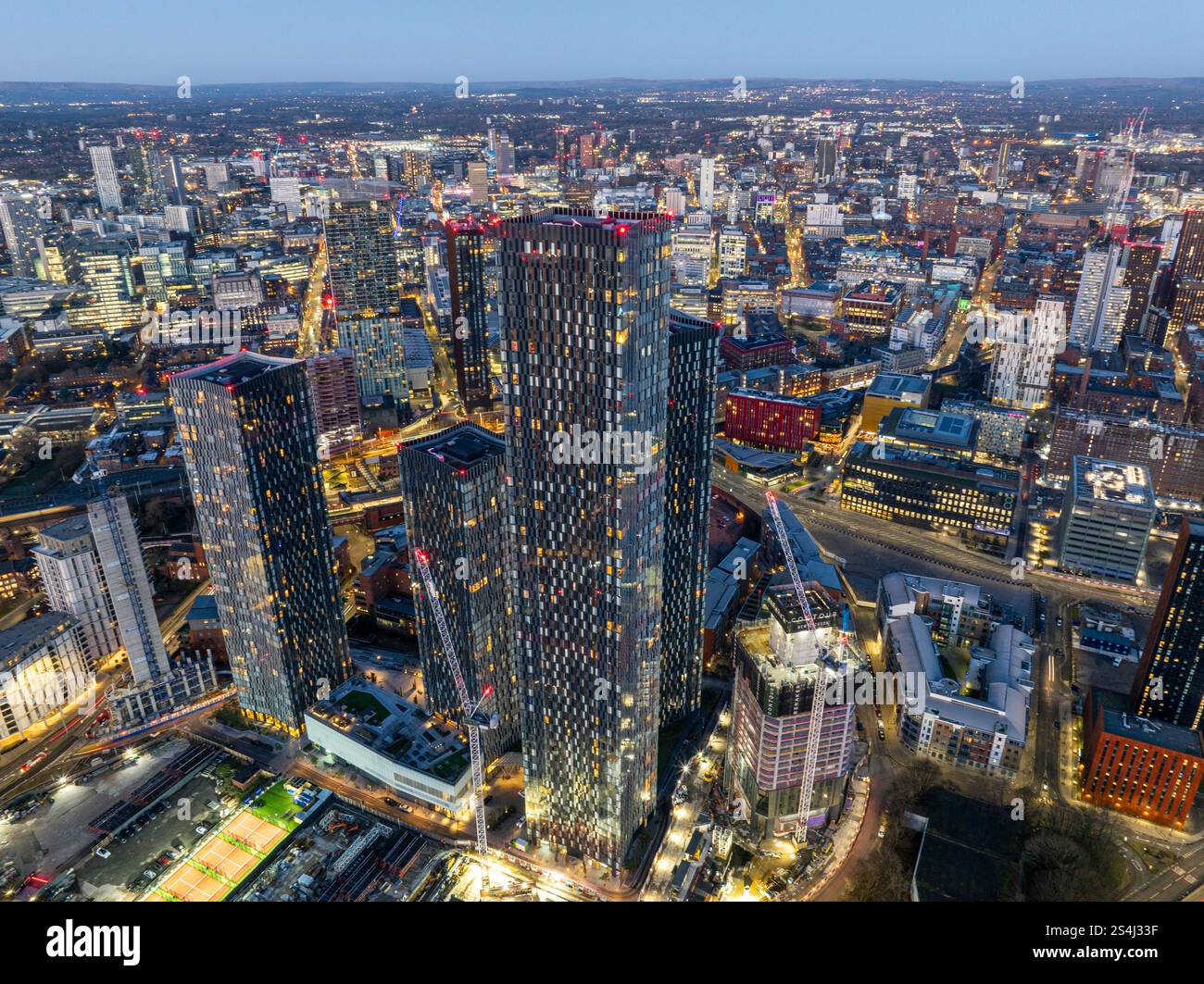 Aerial image of Skyscrapers at Deansgate Square in Manchester UK Stock ...