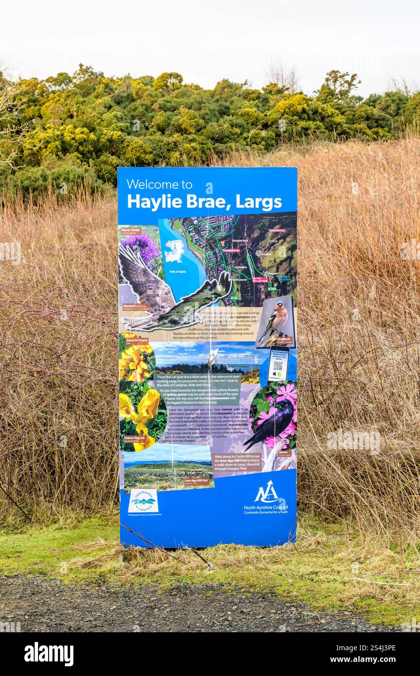 Sign in the car park at the Haylie Brae viewpoint, Largs, North ...