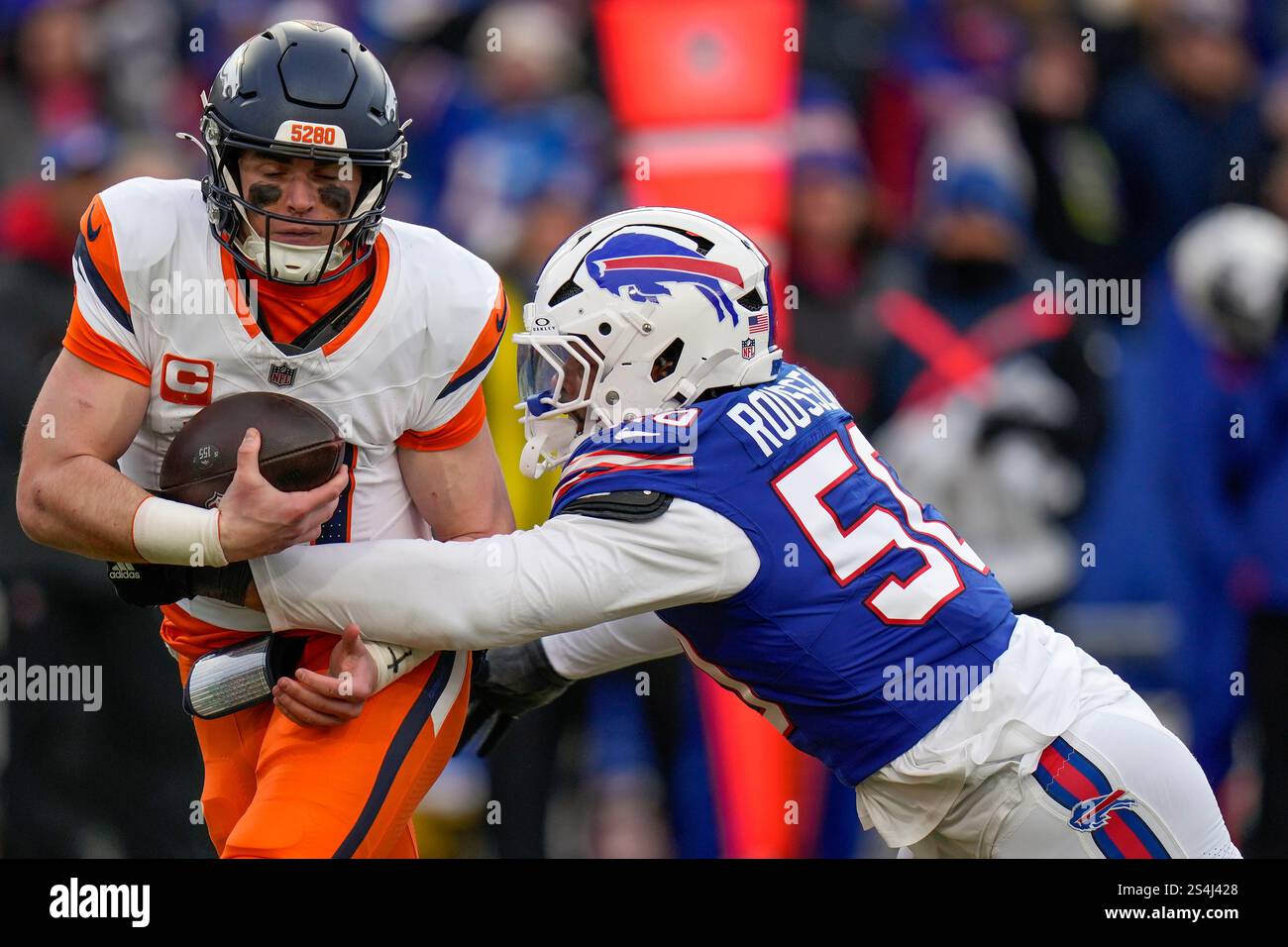 Buffalo Bills defensive end Greg Rousseau (50) sacks Denver Broncos ...