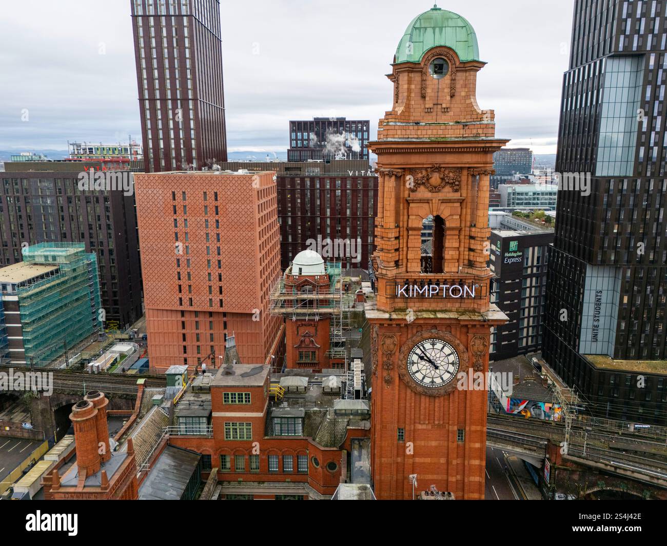 Aerial image over the Oxford Road in Manchester UK featuring Kimpton ...