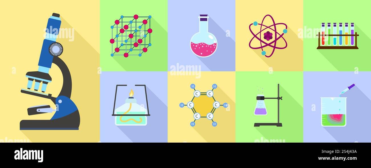 Chemistry science icon set. Flat set of chemistry science vector icons ...