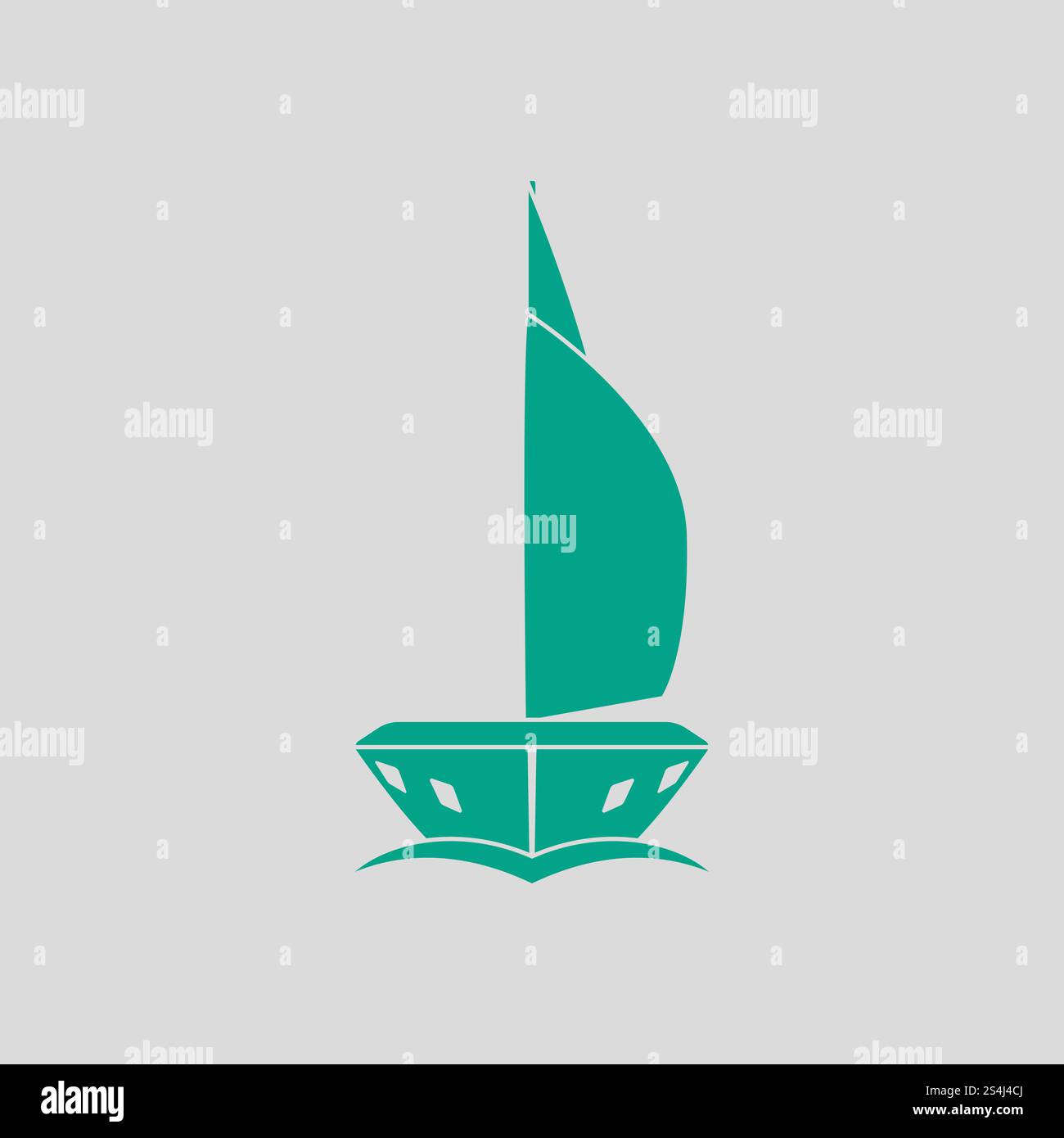Sail Yacht Icon Front View. Green on Gray Background. Vector ...