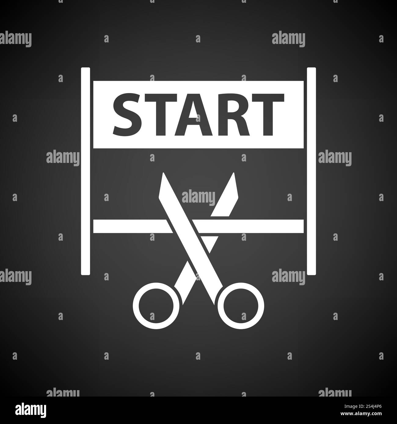 Scissors Cutting Tape Between Start Gate Icon. White on Black ...