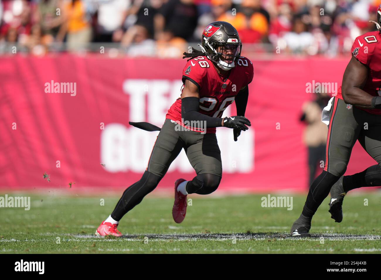 Tampa Bay Buccaneers cornerback Dallis Flowers (28) runs tot he ball ...